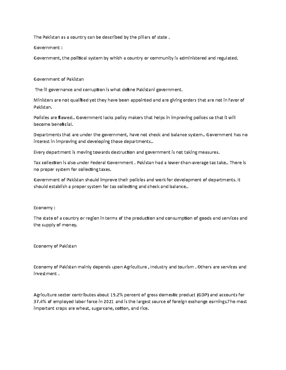 Document - The Pakistan as a country can be described by the pillars of ...