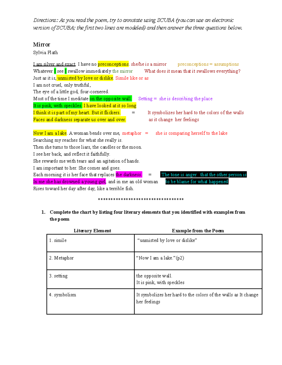 Literary Elements in Poetry - Directions: As you read the poem, try to ...