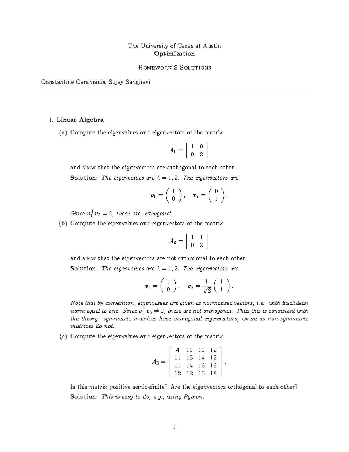 Hw05-sol - HW5 - The University of Texas at Austin Optimization Homework 5 Solutions Constantine ...