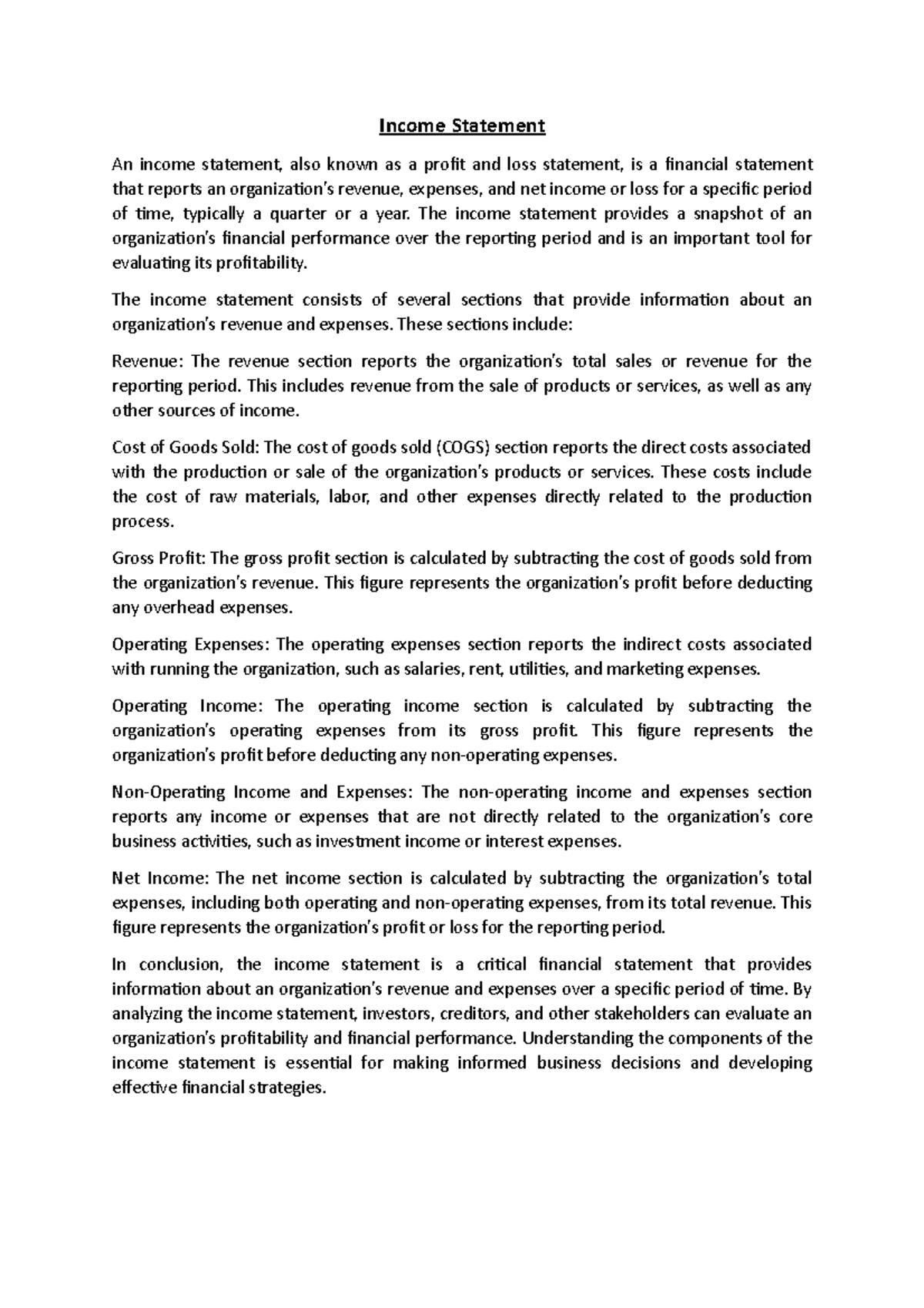 Income Statement - The income statement provides a snapshot of an ...