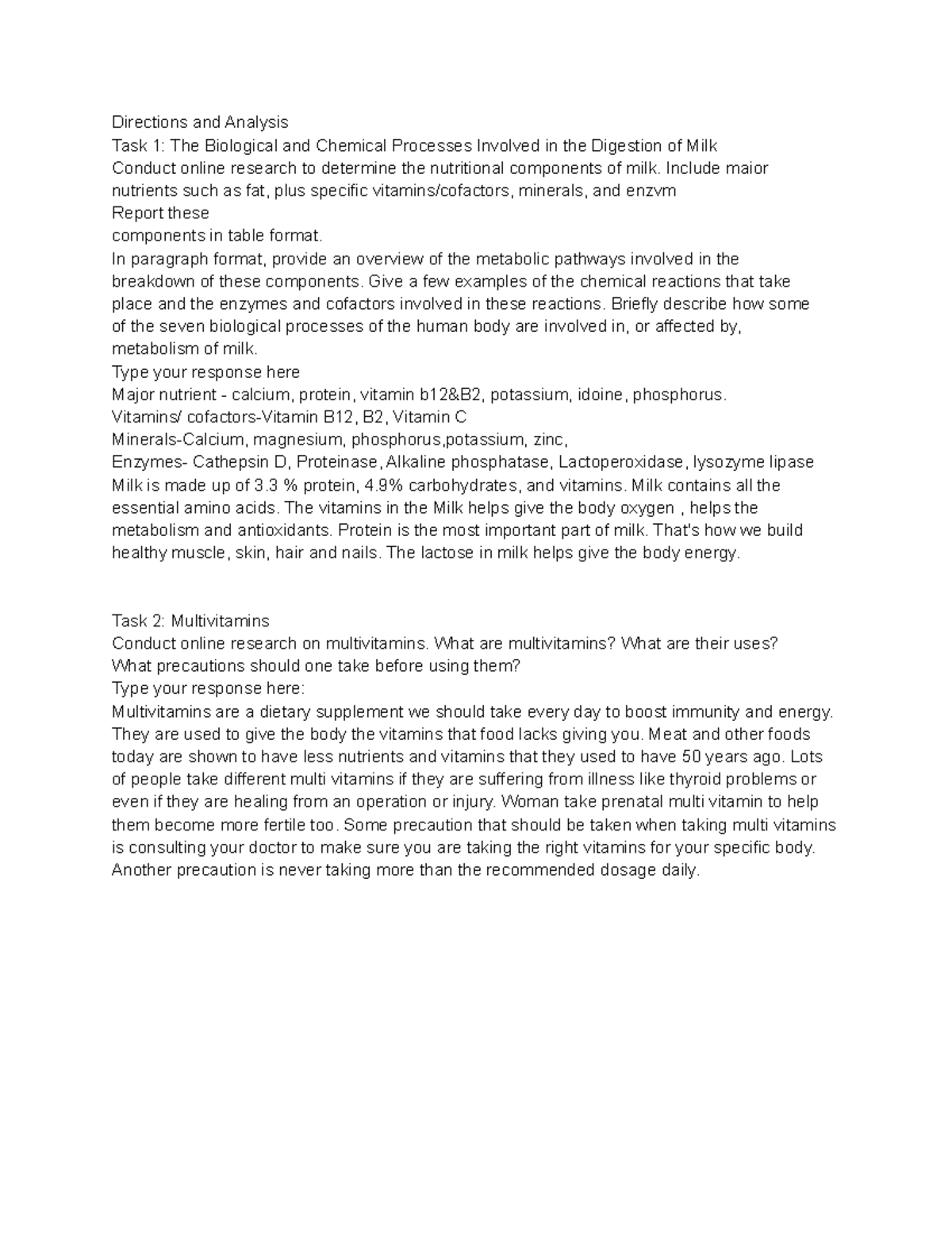 Chem bio - chem hw - Directions and Analysis Task 1: The Biological and ...