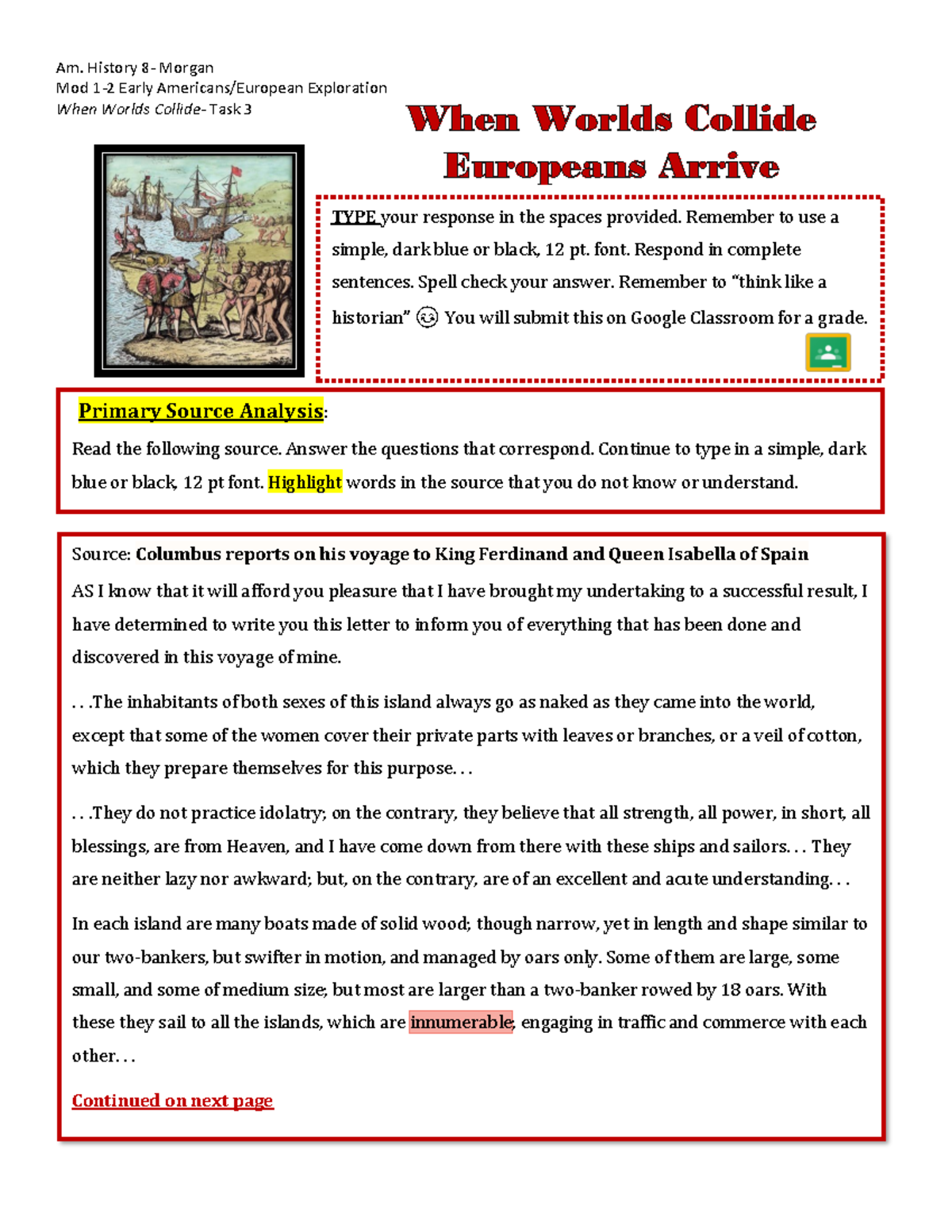 When Worlds Collide-Task 3 - Mod 1-2 Early Americans/European ...