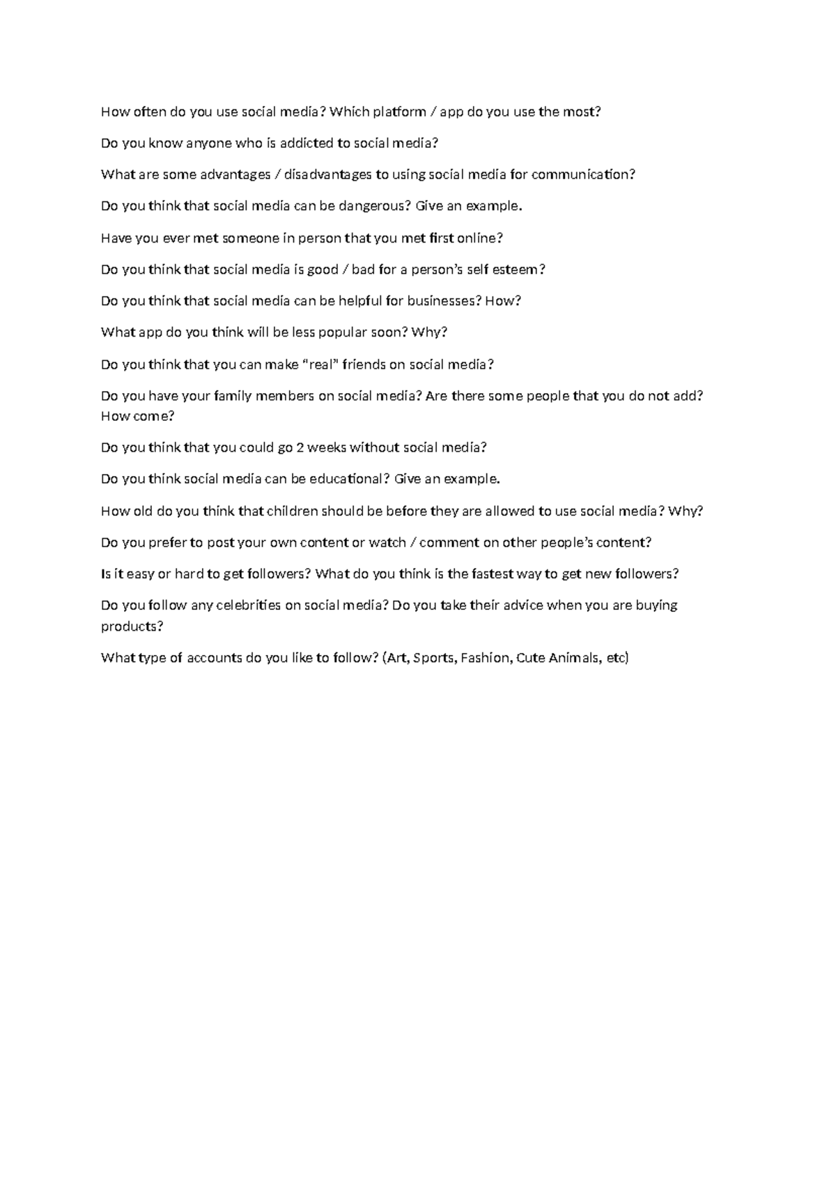 Social Media Discussion Questions - How often do you use social media ...