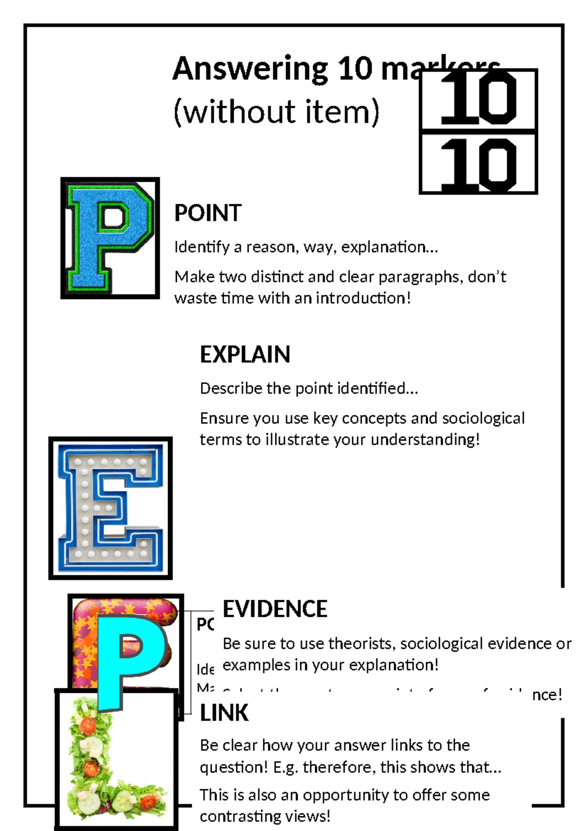 10 marker posters - sociology A level - POINT Identify a reason ...
