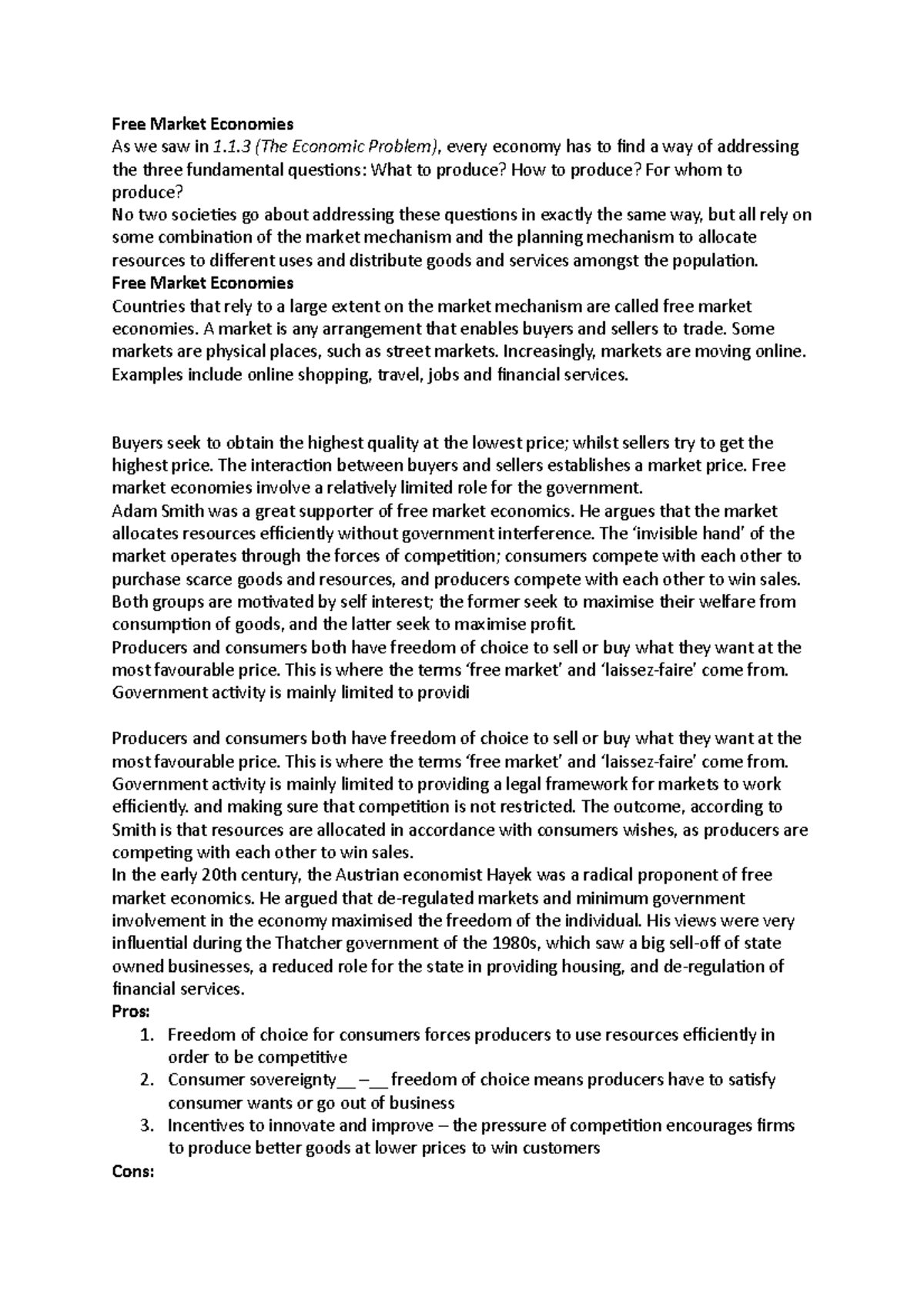 Free Market Economies - 1 (The Economic Problem) , every economy has to ...