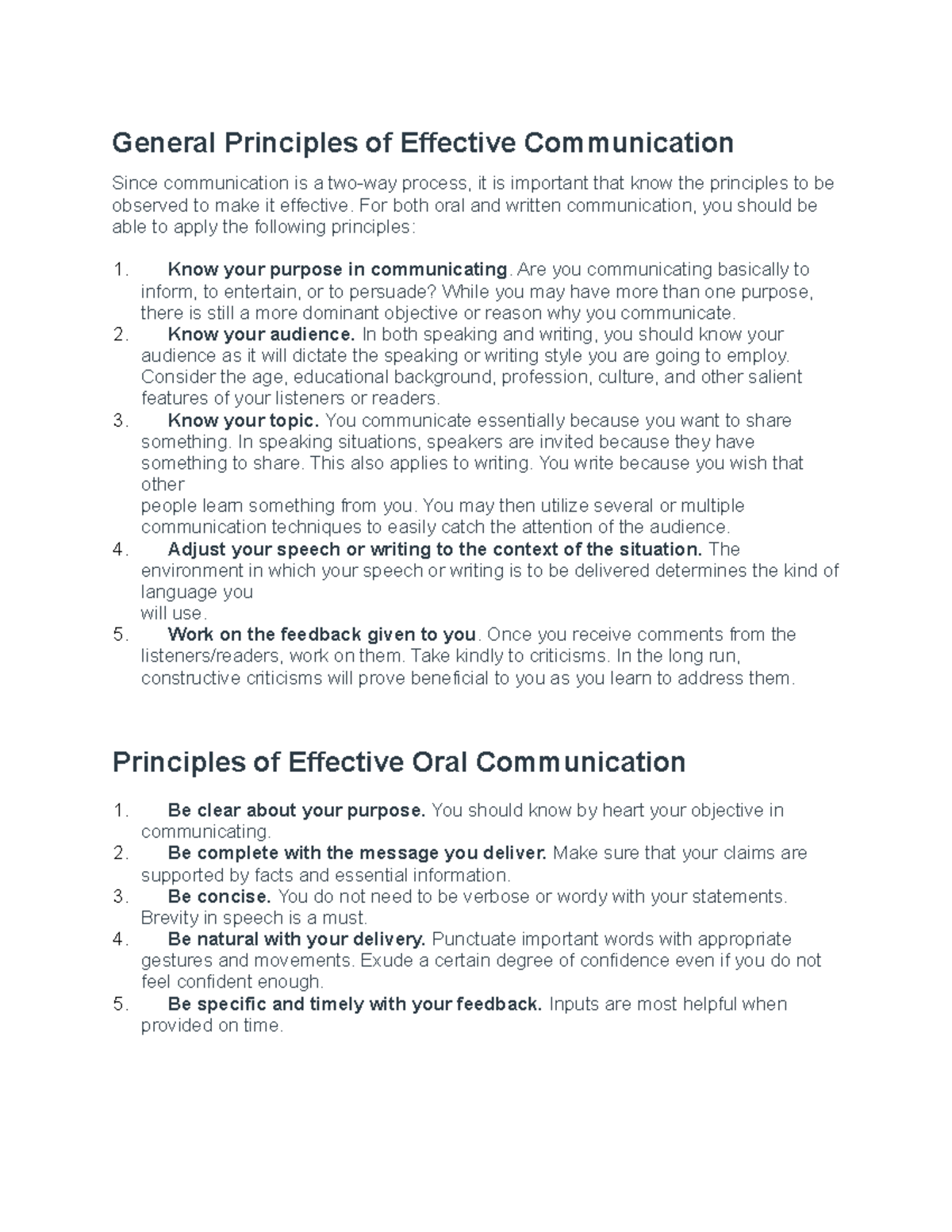 General Principles of Effective Communication - For both oral and ...