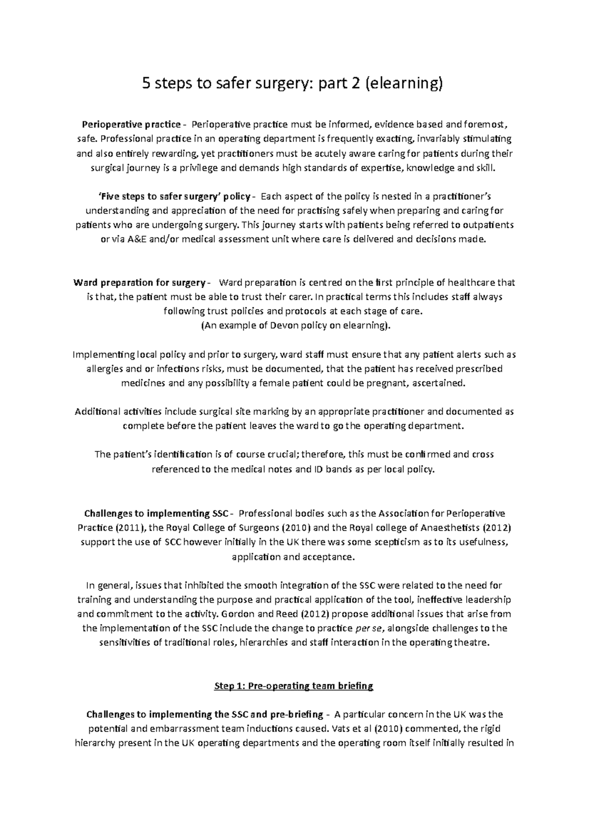 5 steps to safer surgery part 2 - Professional practice in an operating ...