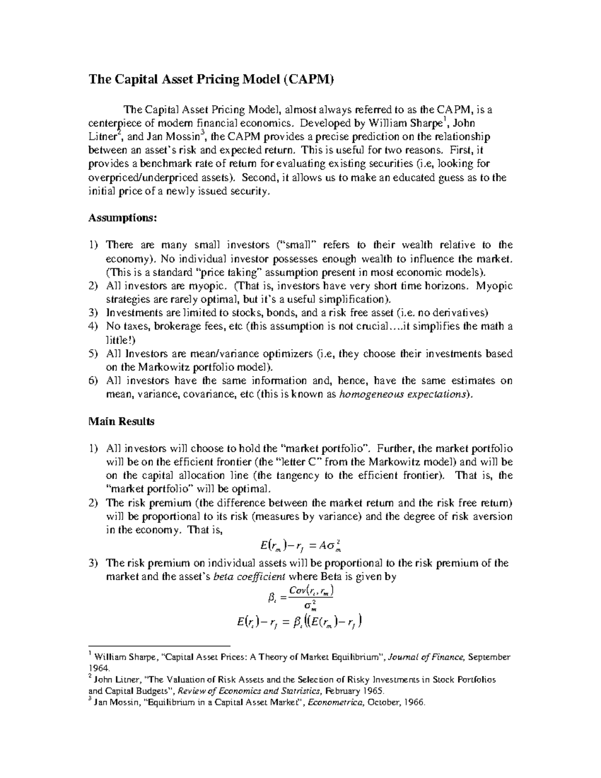 CAPM - CAPM - The Capital Asset Pricing Model (CAPM) The Capital Asset ...