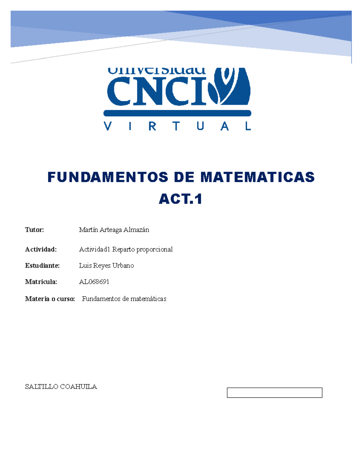 Actividad 1 Fundamentos DE Matematicas - FUNDAMENTOS DE MATEMATICAS ACT ...