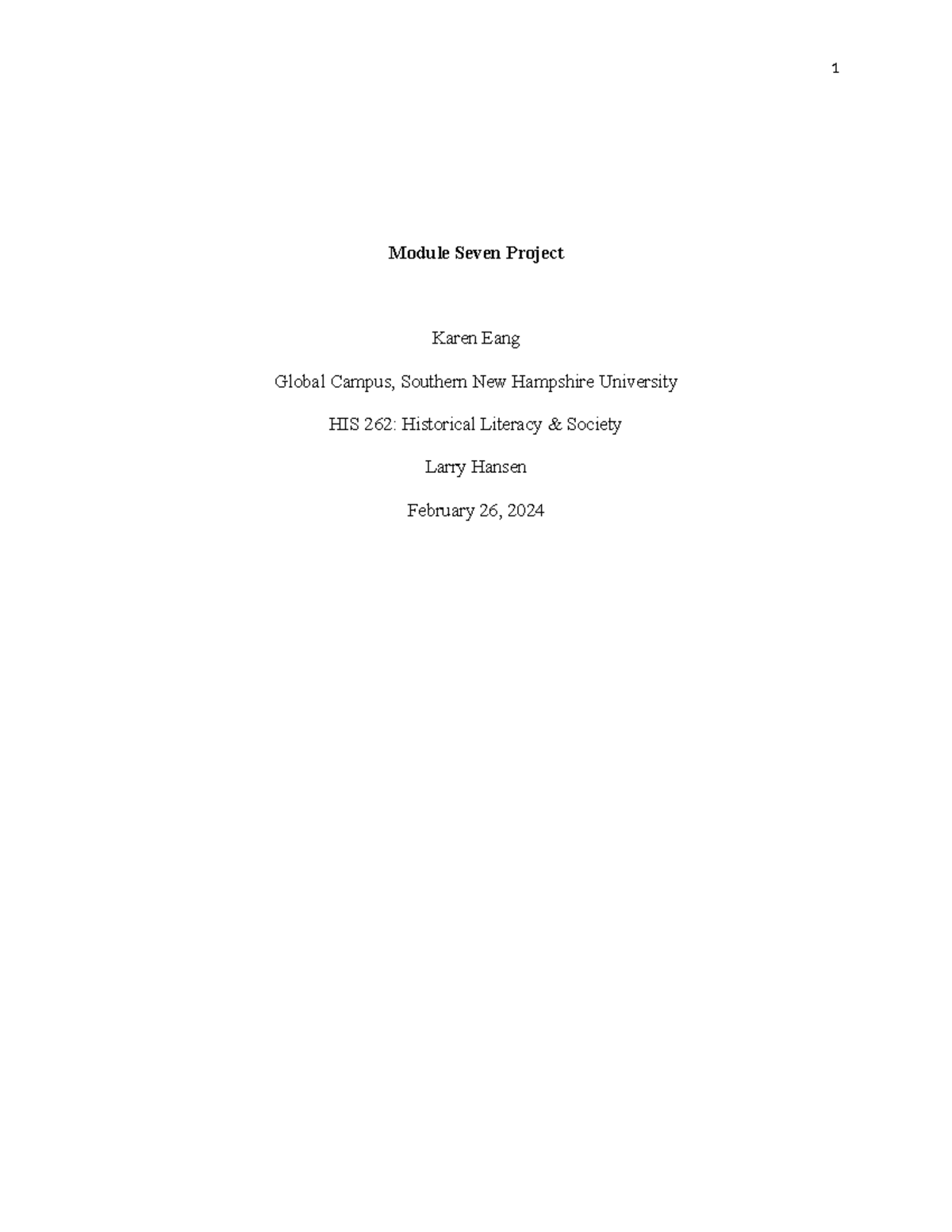 Module Seven Final Project - Module Seven Project Karen Eang Global Campus, Southern New ...