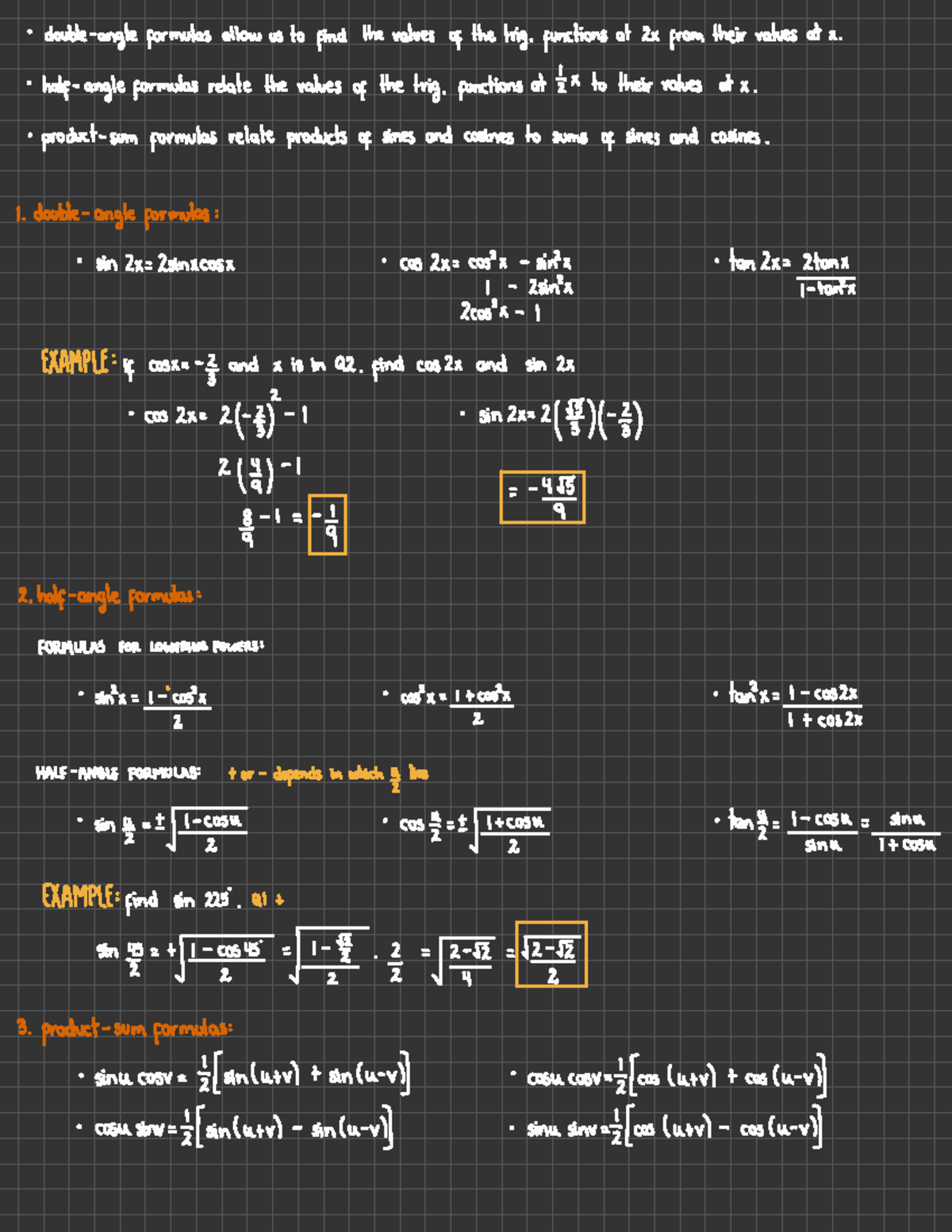 7 3 Double Angle Half Angle Product Sum Formulas Double Angle Formulas Allow Us To Find The