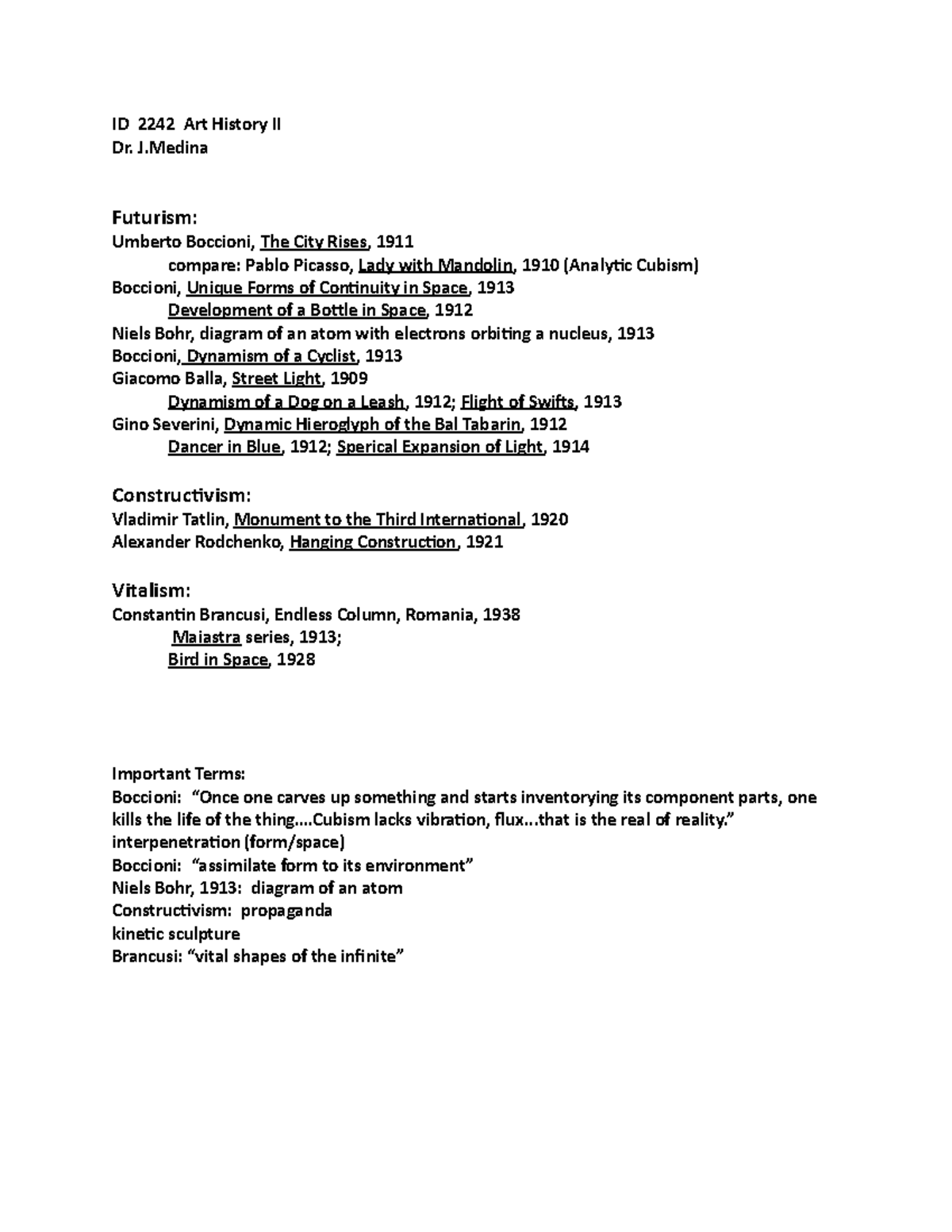 Futurism, Constructivism, Vitalism - ID 2242 Art History II Dr. J ...