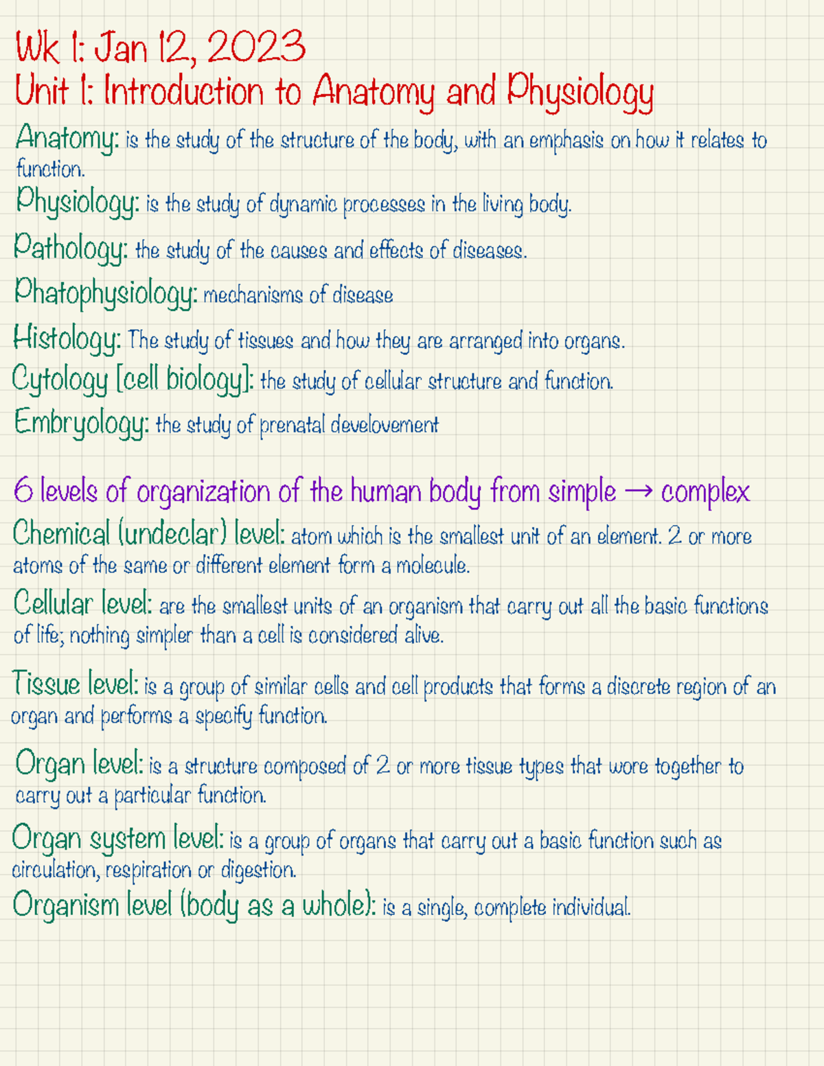 Unit 1 exam notes - Anatomy: is the study of the structure of the body ...