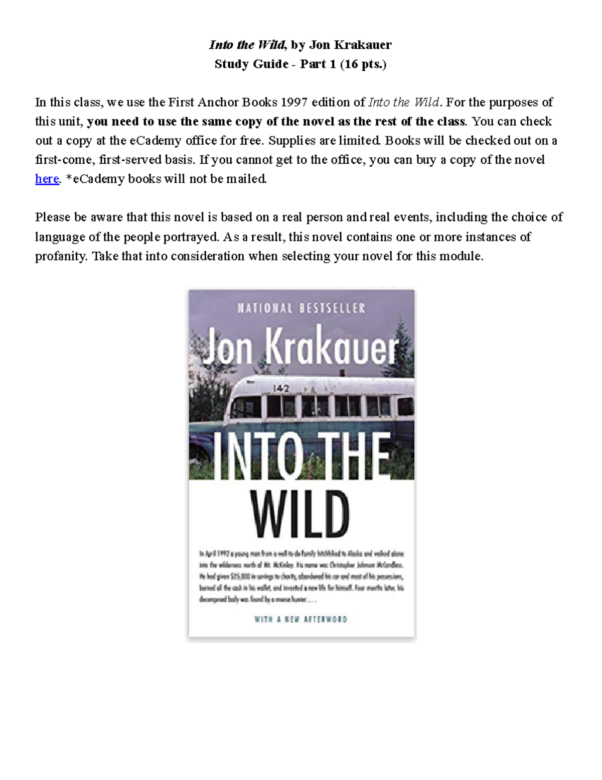 Cody Cordova Into the Wild Study Guide - Part 1 (D) - Into the Wild, by ...