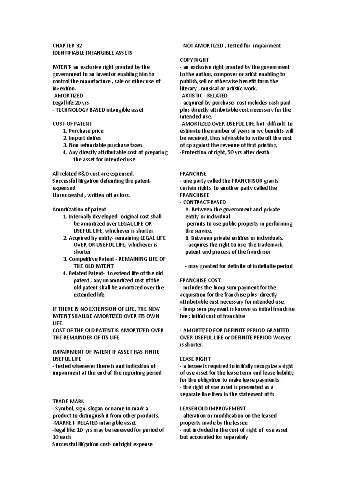 Chapter 32 - intangible asset - CHAPTER 32 IDENTIFIABLE INTANGIBLE ...