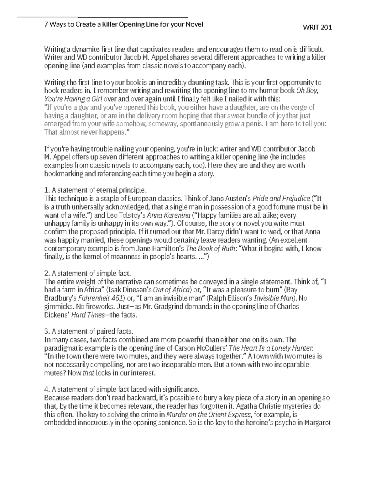 7 Ways to Create a Killer Opening Line - Writer and WD contributor ...