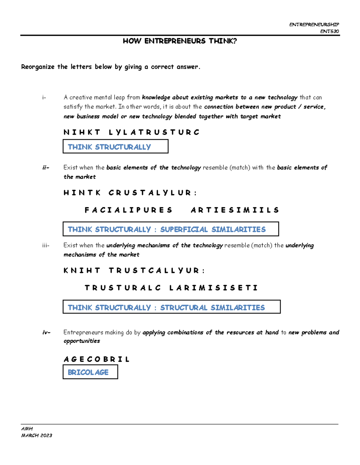 Entrepreneurial Puzzle ENT530 - ENTREPRENEURSHIP ENT - Studocu