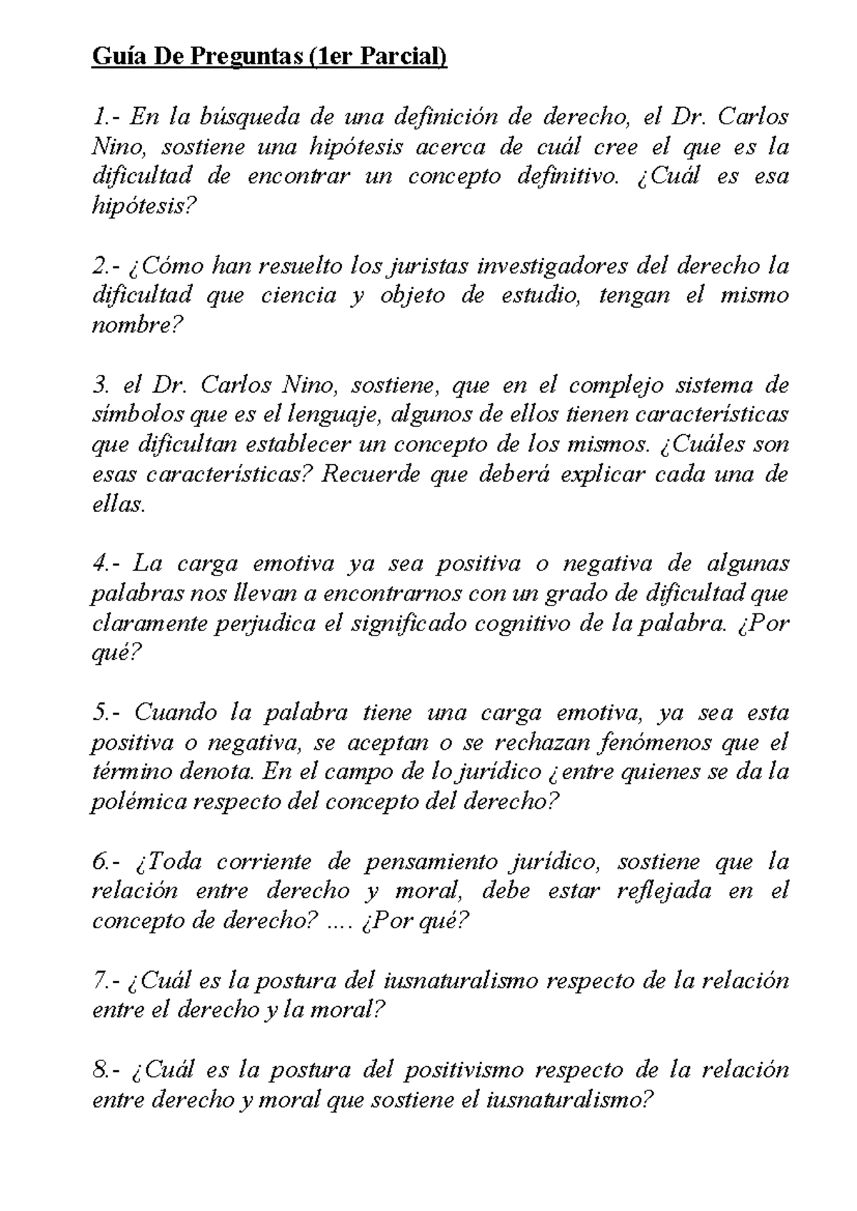 Guia de preguntas - Primera evaluacion Parcial - Guía De Preguntas (1er Parcial) 1.- En la ...