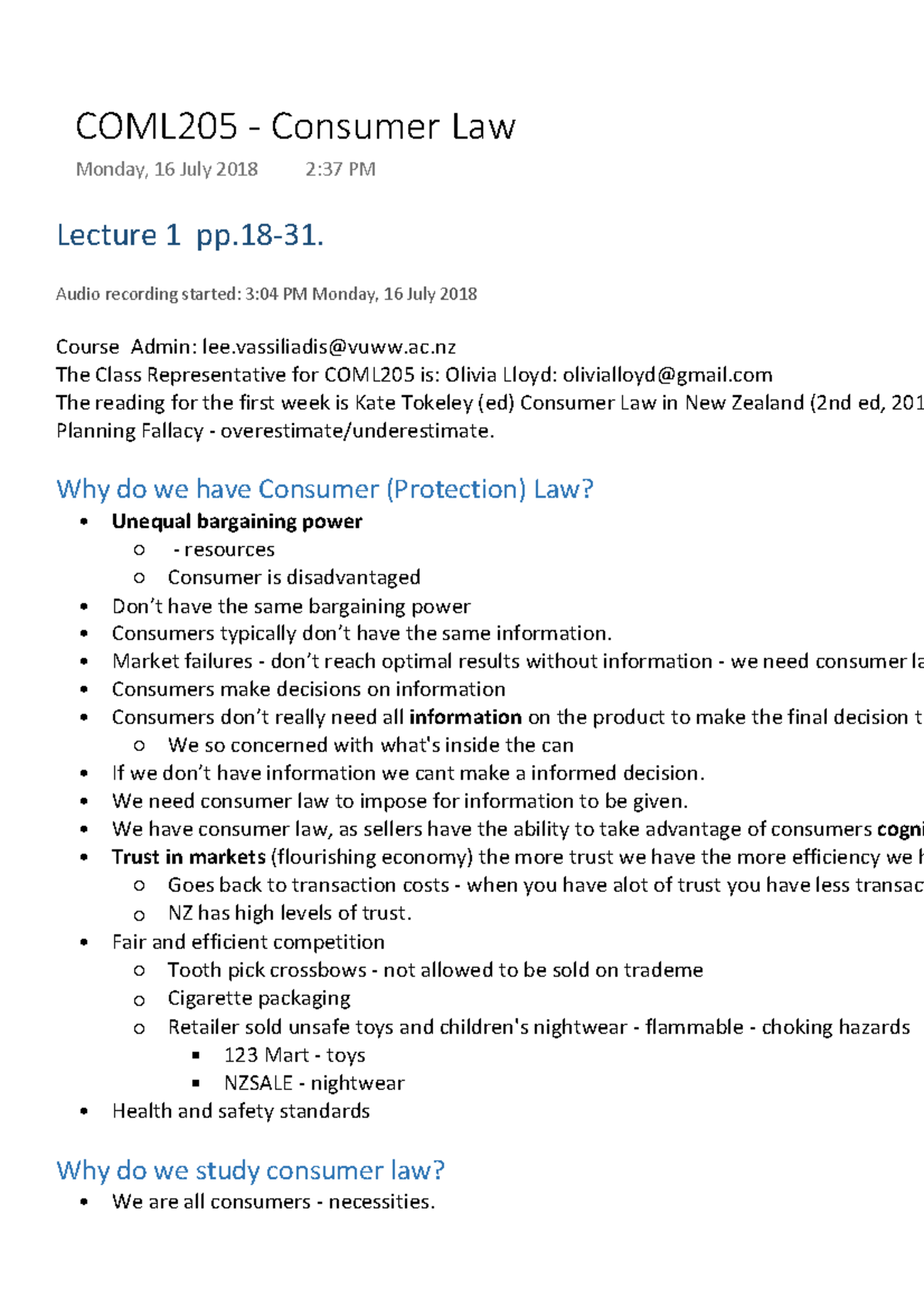 Coml205 Consumer Law Lecture Notes 1 12 Warning Tt Undefined Function 32 Lecture 1 Pp