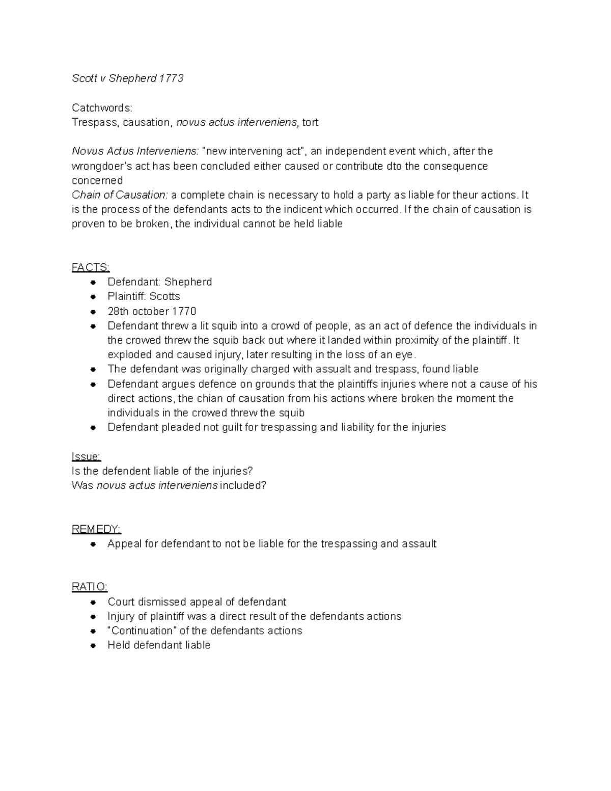 Scott v Shepherd Brief - LAWS1052 - UNSW Sydney - Studocu