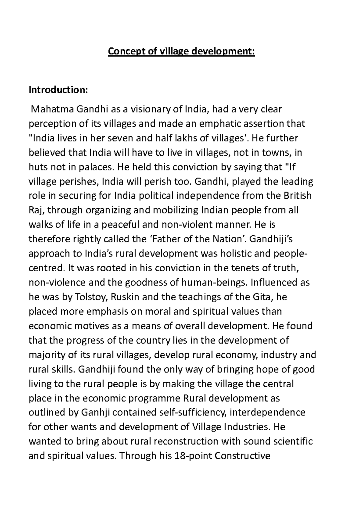 Gandhiji's views - uyt7tfu - Concept of village development ...