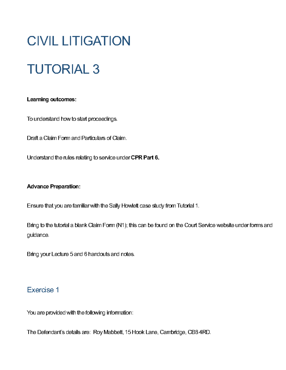 Tutorial 3 civil litigation - CIVIL LITIGATION TUTORIAL 3 Learning ...