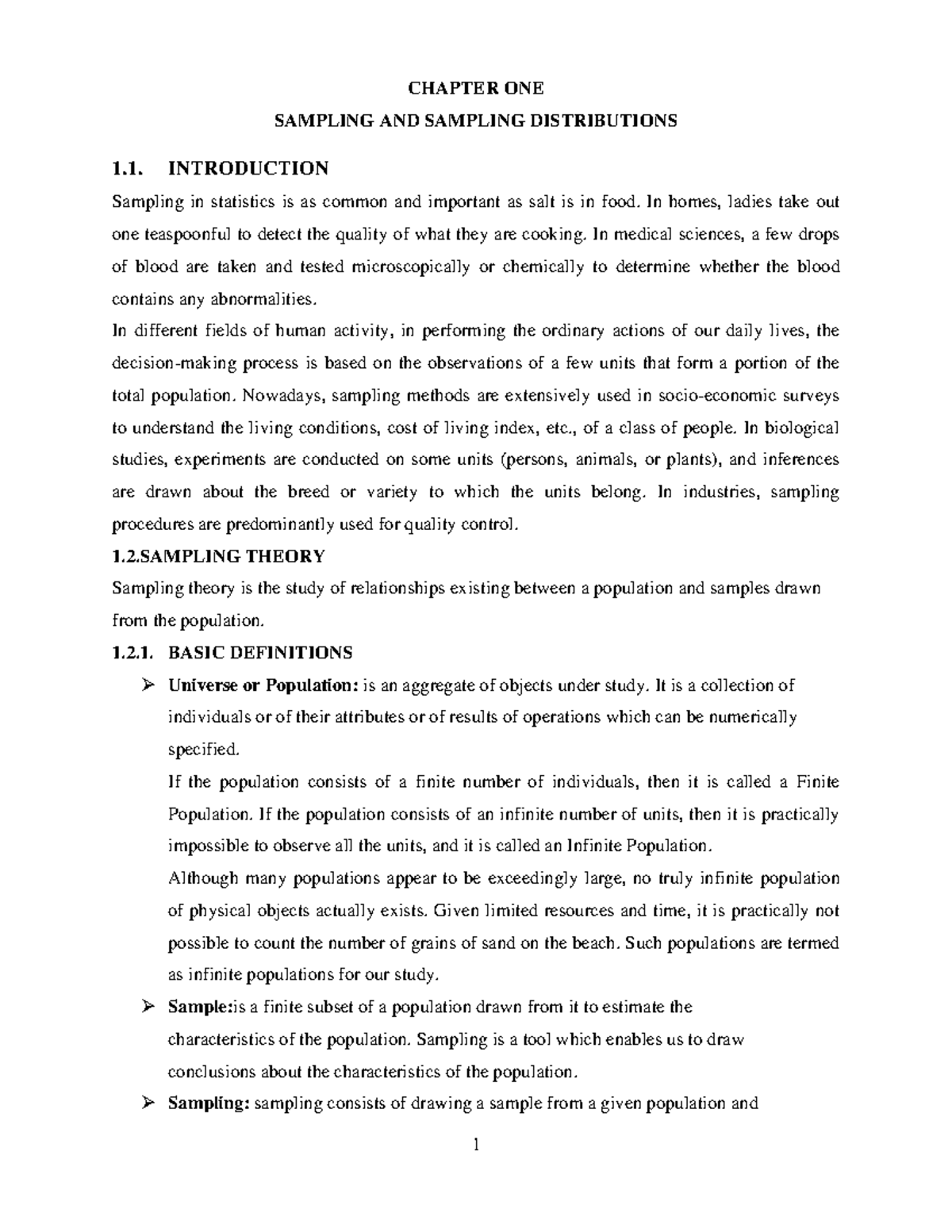CH-1 Sampling Distribution - ####### CHAPTER ONE ####### SAMPLING AND SAMPLING DISTRIBUTIONS 1 ...