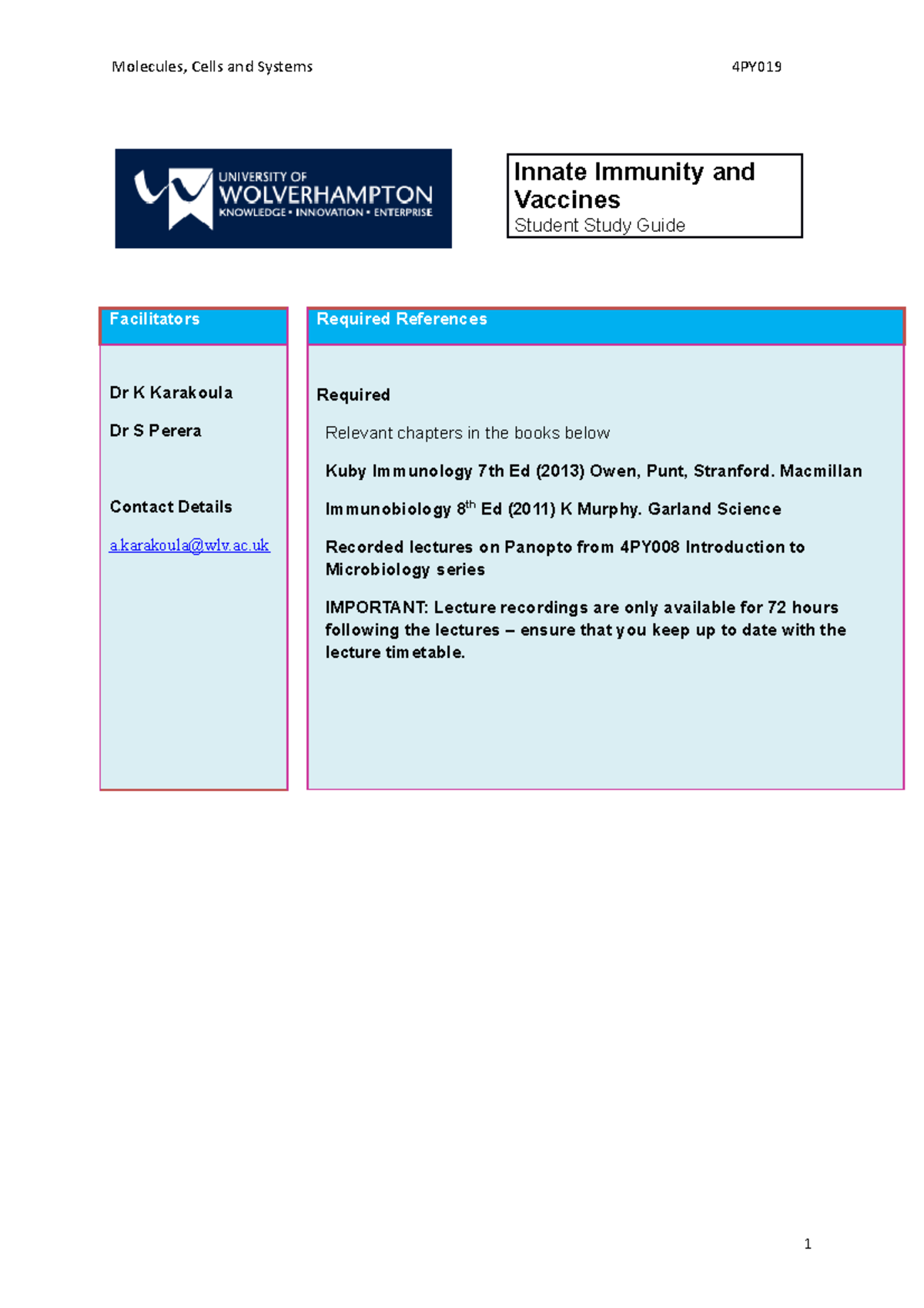 4PY019 MCS Innate Immunity Study Guide - Facilitators Required ...