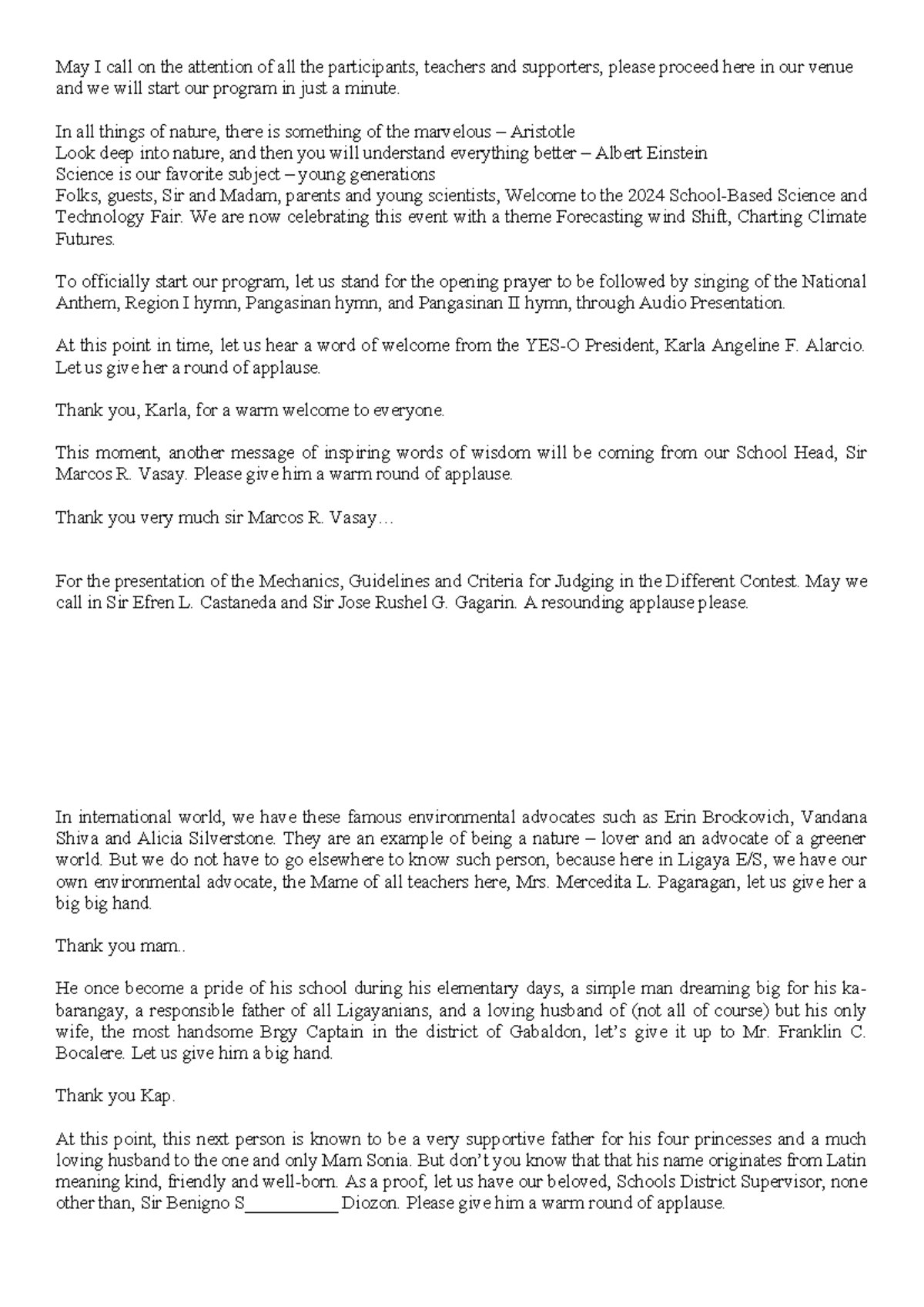 534934160 Science Fair Script - May I call on the attention of all the ...