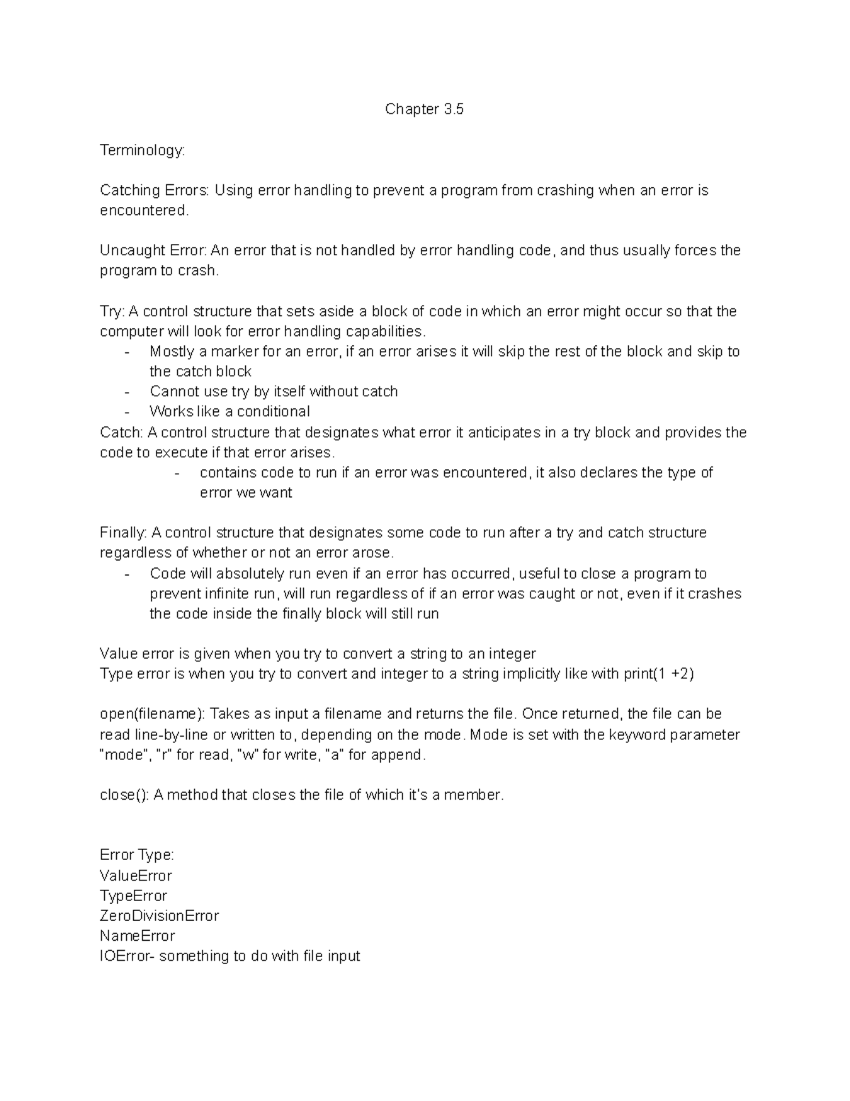Chapter 3 - Chapter 3. Terminology: Catching Errors: Using error ...