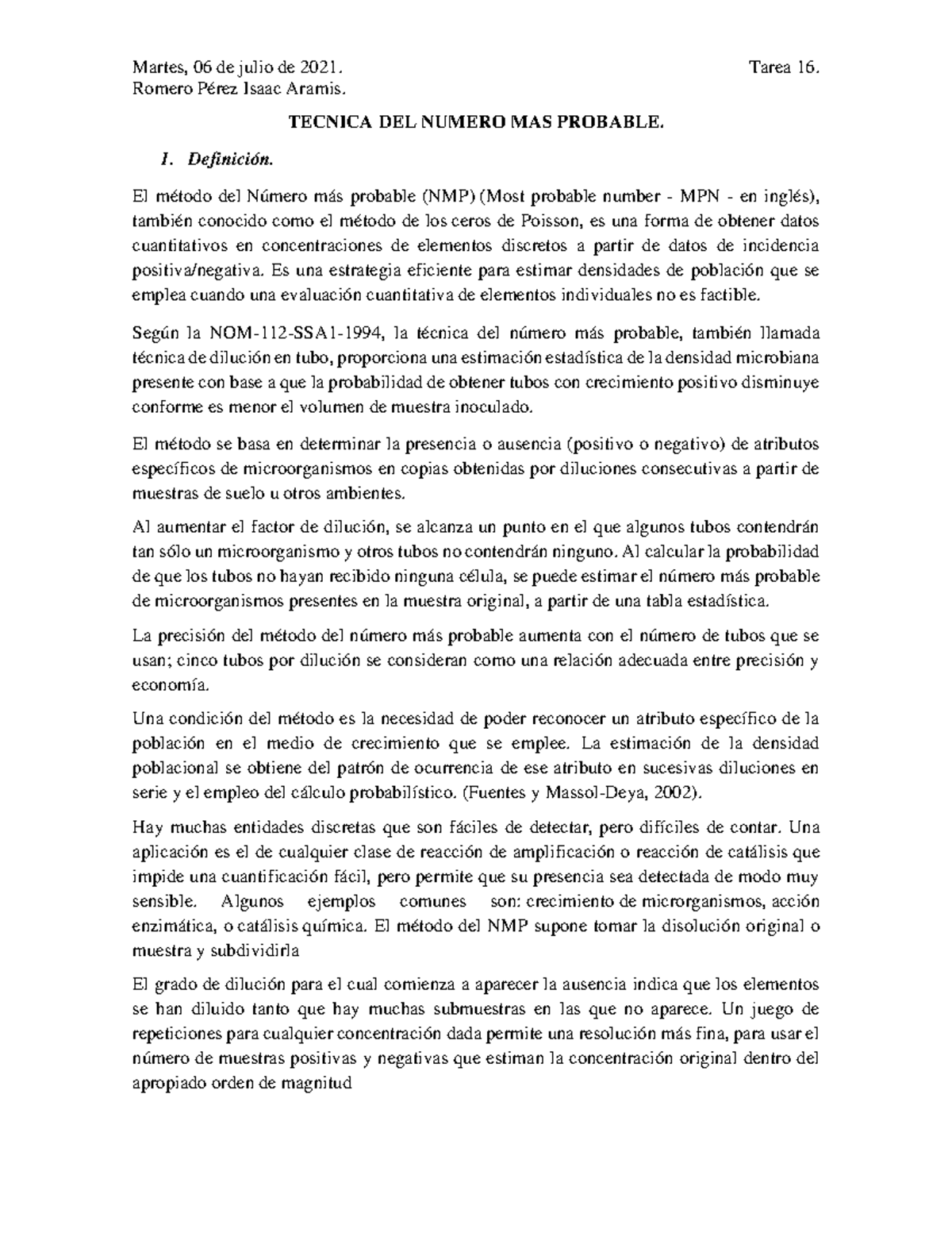 Tecnica del numero mas probable (NMP) - Romero Pérez Isaac Aramis ...