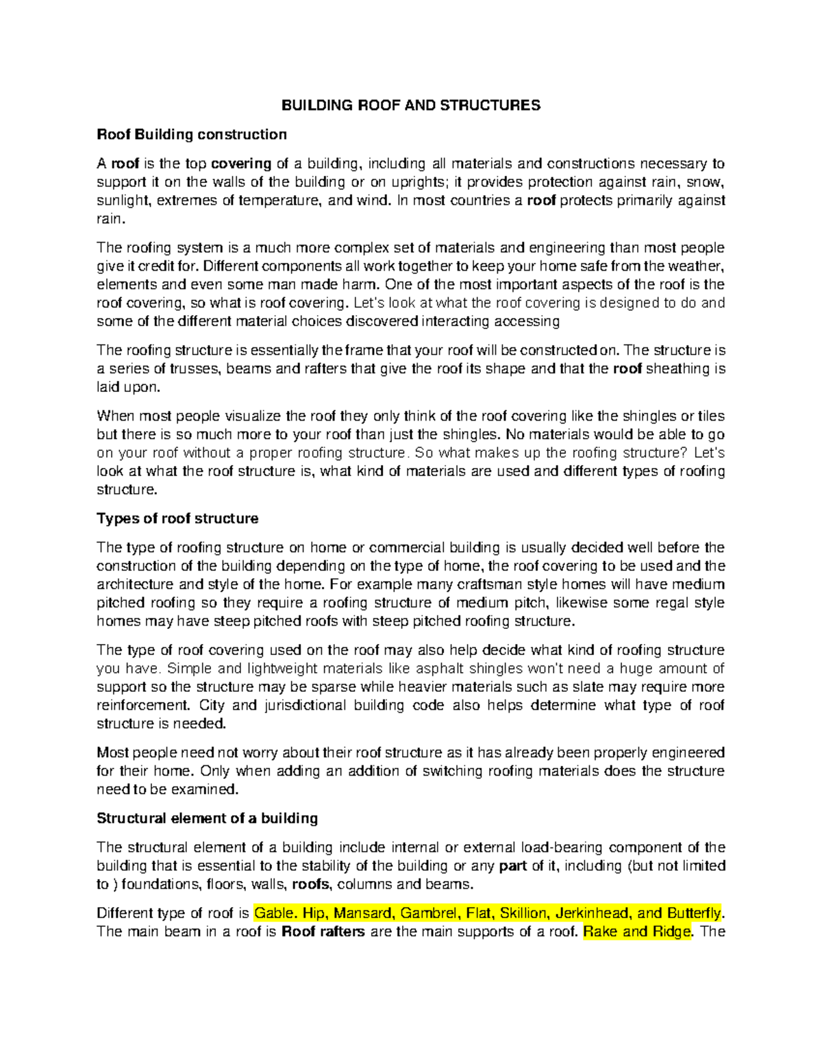 Roof coverings-CTY260S notes - BUILDING ROOF AND STRUCTURES Roof ...