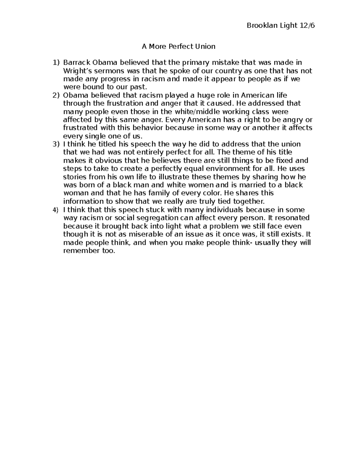 A More Perfect Union - lecture heavy course - Brooklan Light 12/ A More ...
