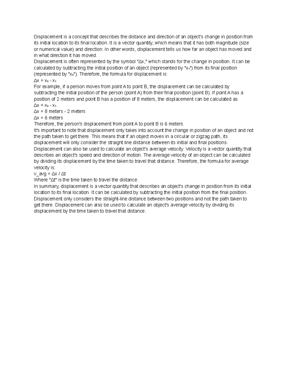 Displacement notes - Displacement is a concept that describes the ...