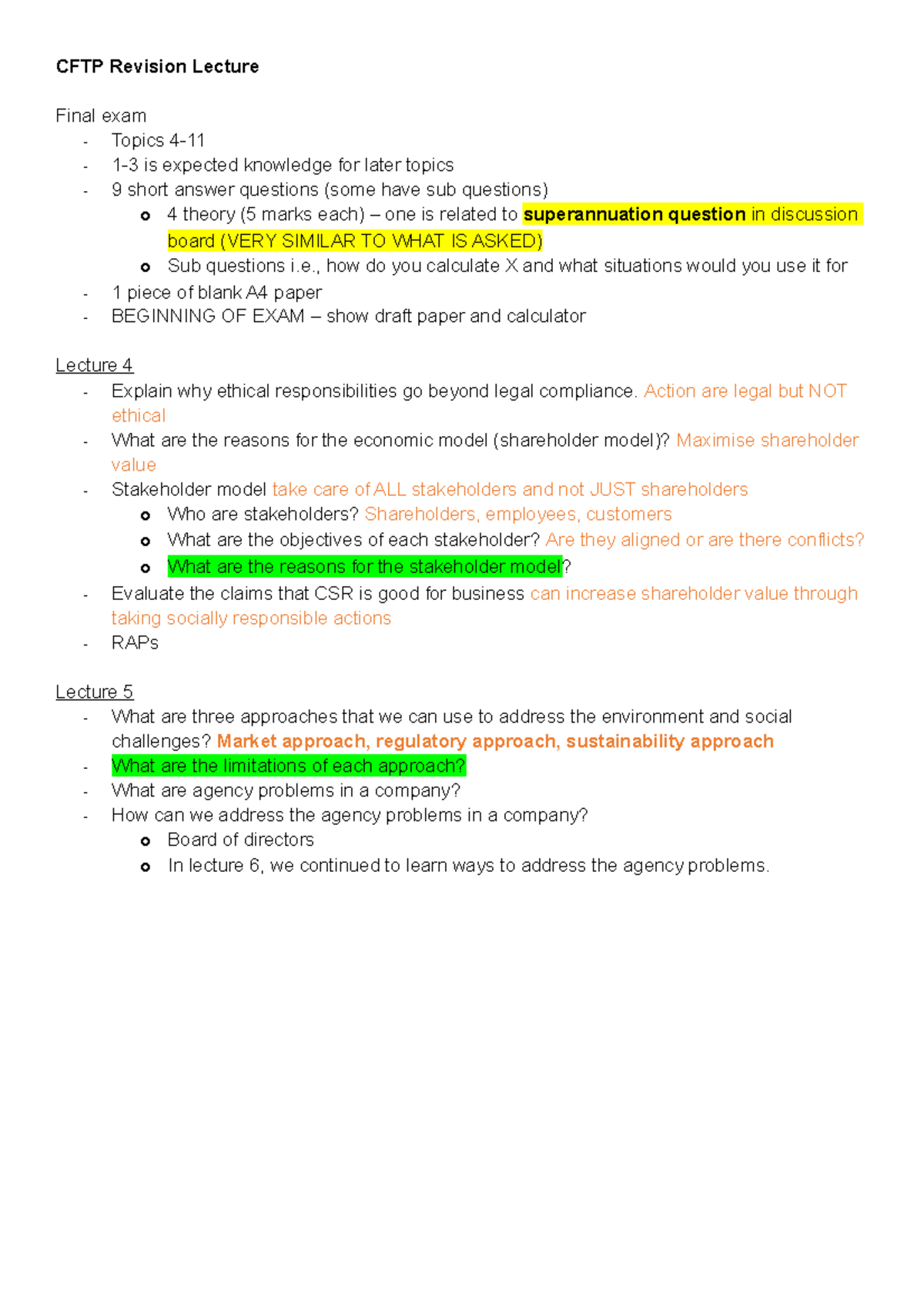 CFTP Revision Lecture - CFTP Revision Lecture Final exam - Topics 4- 1-3 is expected knowledge ...