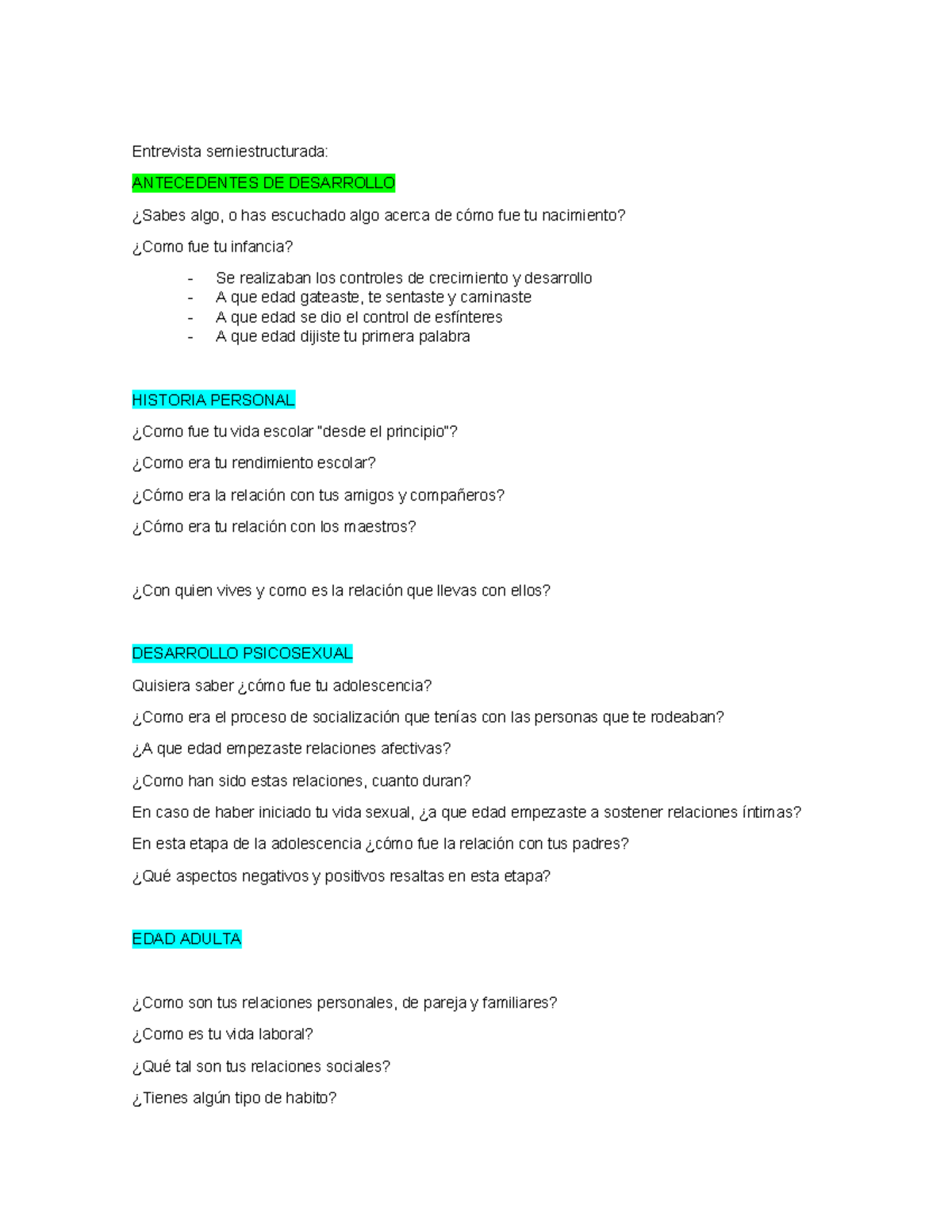 Entrevista semiestructurada - Entrevista semiestructurada: ANTECEDENTES ...
