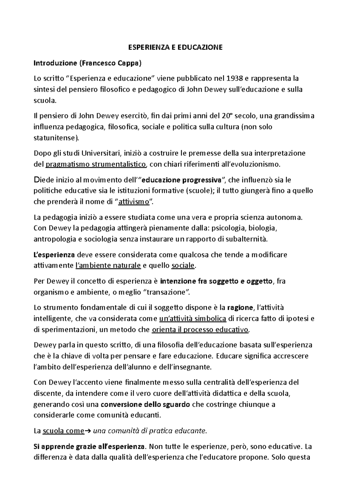 Esperienza E Educazione - ESPERIENZA E EDUCAZIONE Introduzione ...