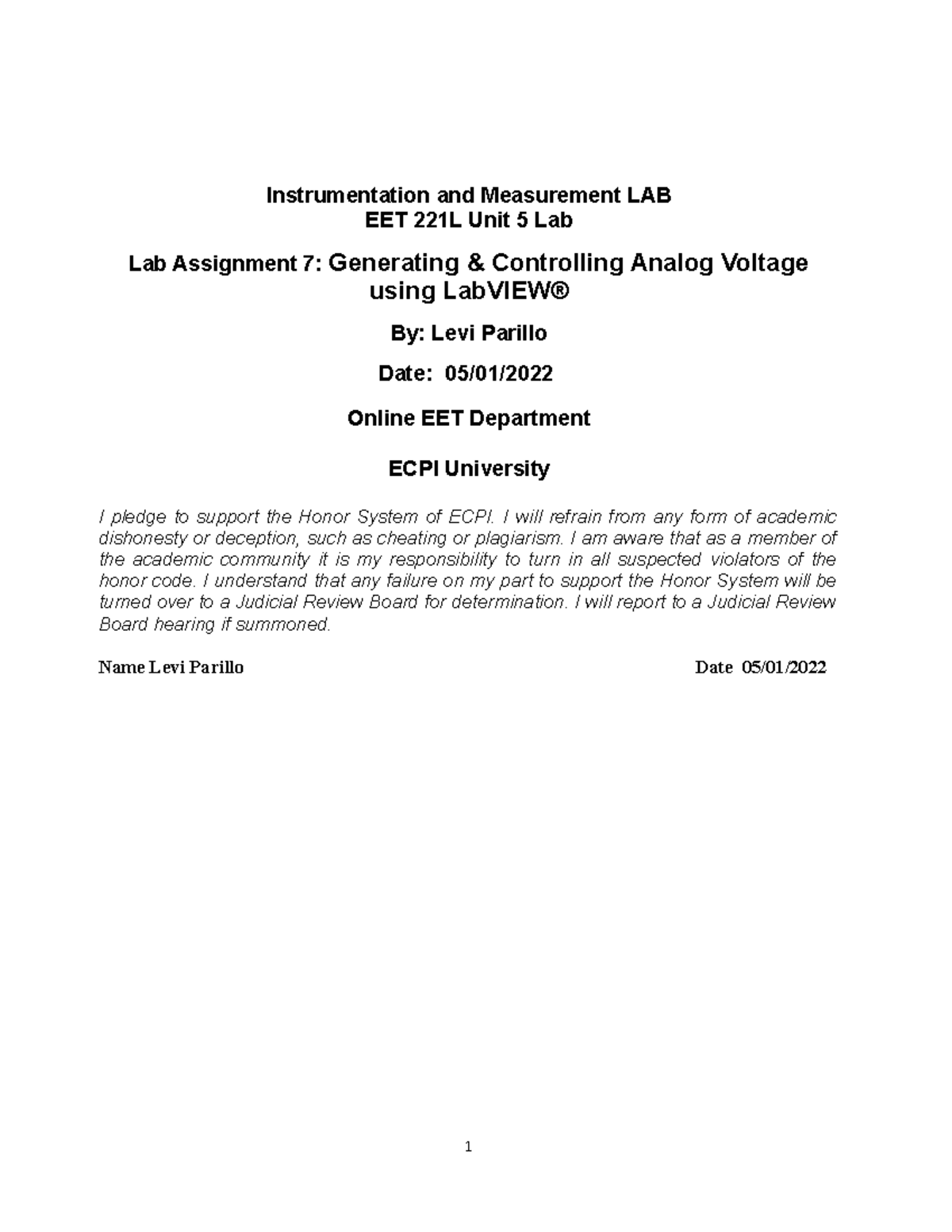 Eet221l U4 Lab2 Report Instrumentation And Measurement Lab Eet 221l Unit 5 Lab Lab Assignment