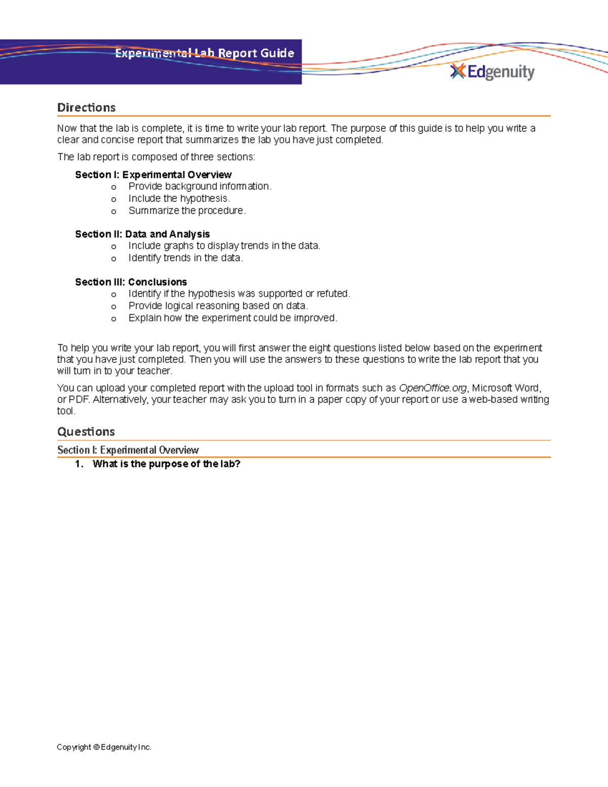 Experimental Lab Report Guide - Experimental Lab Report Guide ...