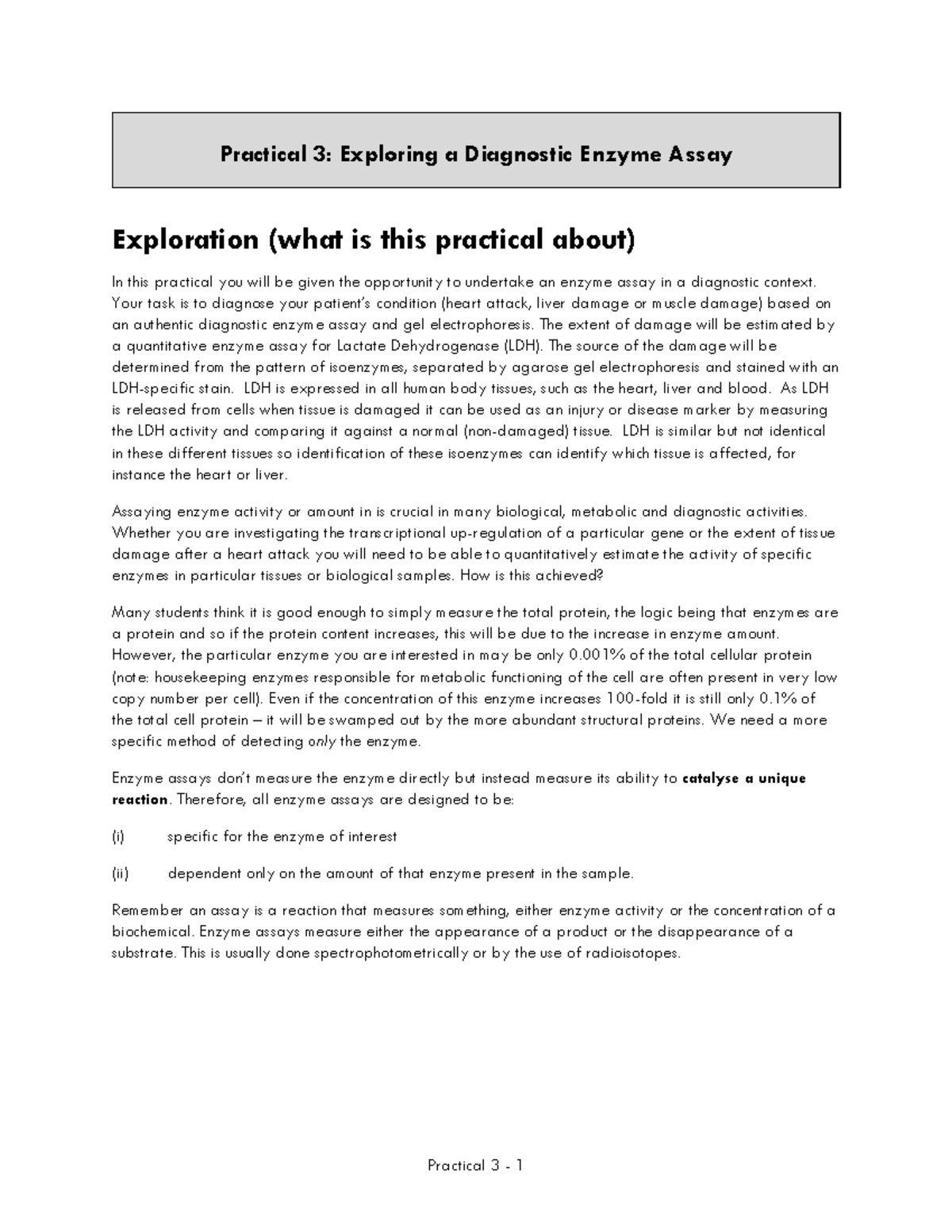 Prac 3 Enzyme Assay 2021 BIOL1007 Intensive - Practical 3: Exploring a ...