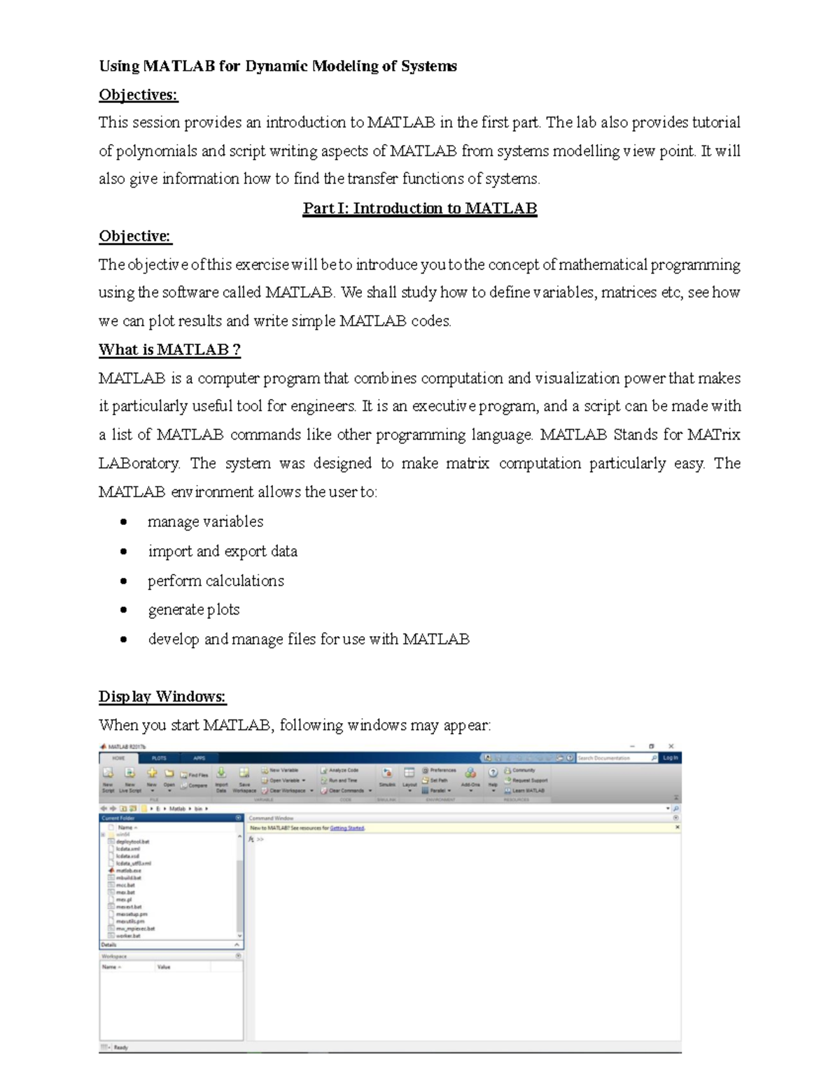 Matlab Sdas Using Matlab For Dynamic Modeling Of Systems Objectives This Session Provides