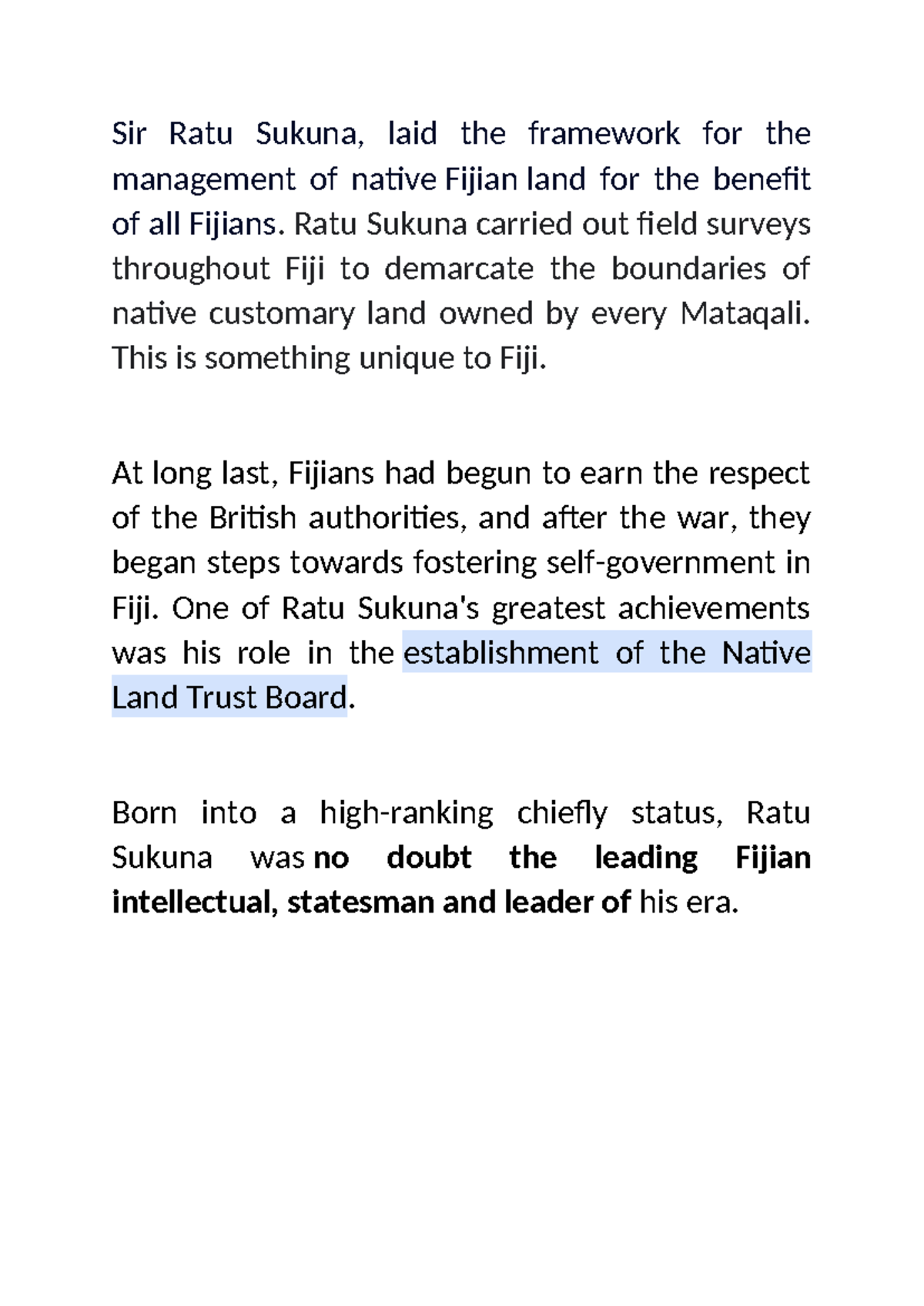 Sir Ratu Sukuna - Such info is useful - Sir Ratu Sukuna, laid the ...