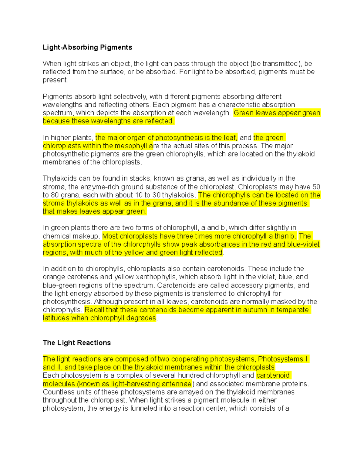 Light - NOTES - Light-Absorbing Pigments When light strikes an object ...