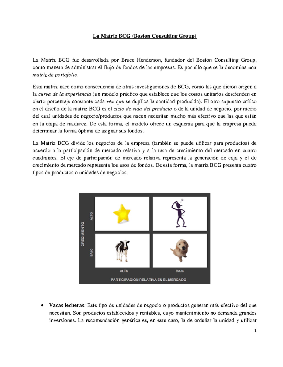 La Matriz BCG Boston Consulting Group - Es por ello que se la denomina ...