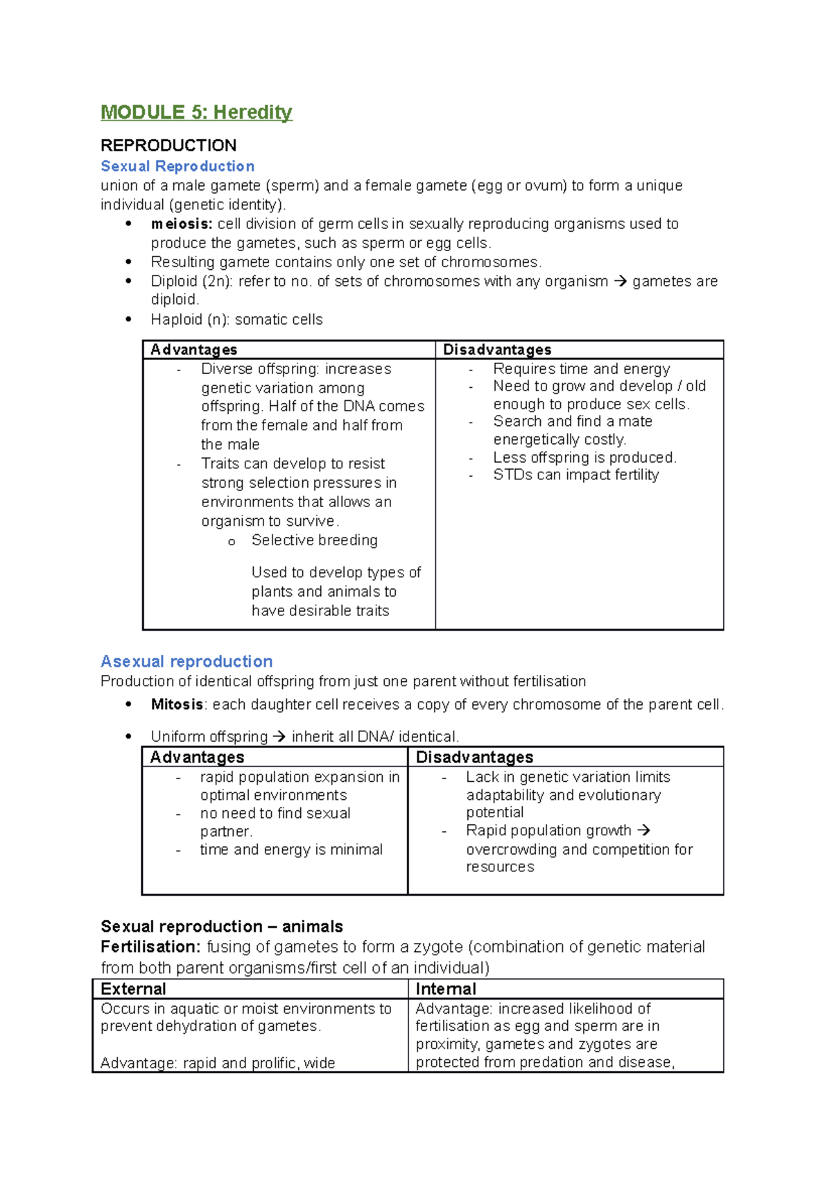 Module 5 - HSC biology notes - MODULE 5: Heredity REPRODUCTION Sexual ...