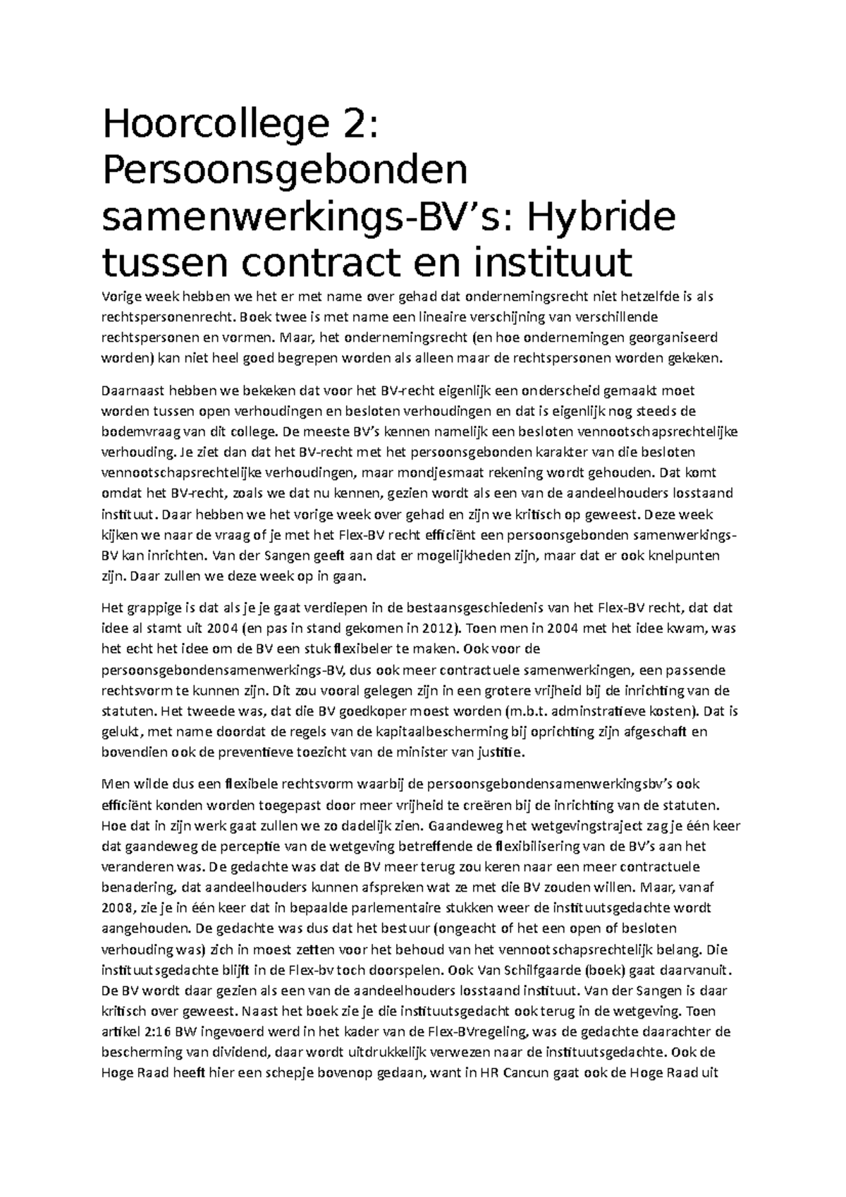 Hoorcollege 2 Persoonsgebonden samenwerkings-bv's hybride tussen ...