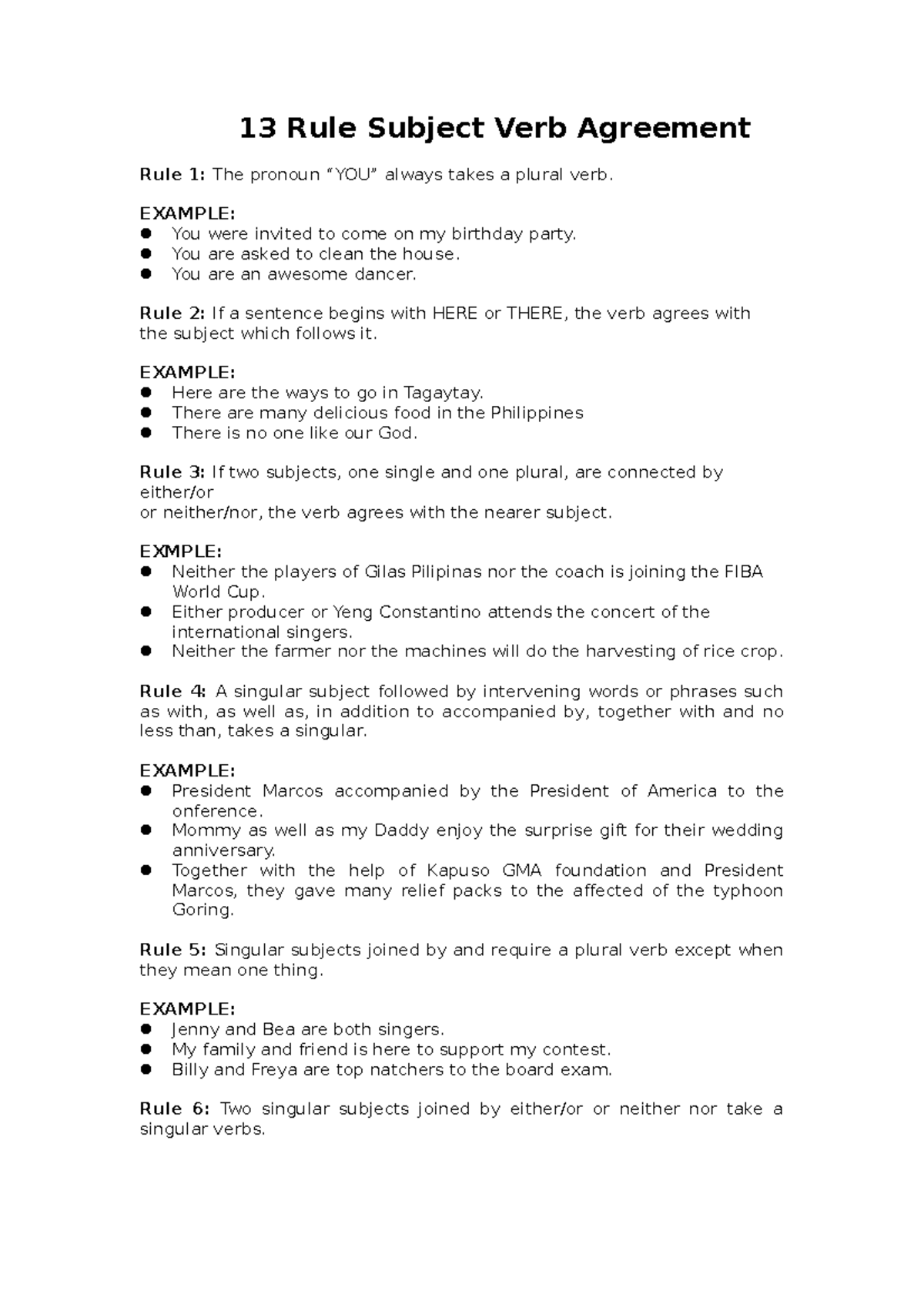 13 Rule Subject Verb Agreement - 13 Rule Subject Verb Agreement Rule 1 ...