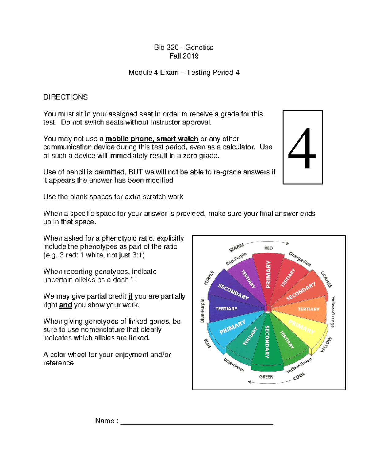 Test 4.4 final - Module 4 Exam – Testing Period 4 - Bio 320 - Genetics ...