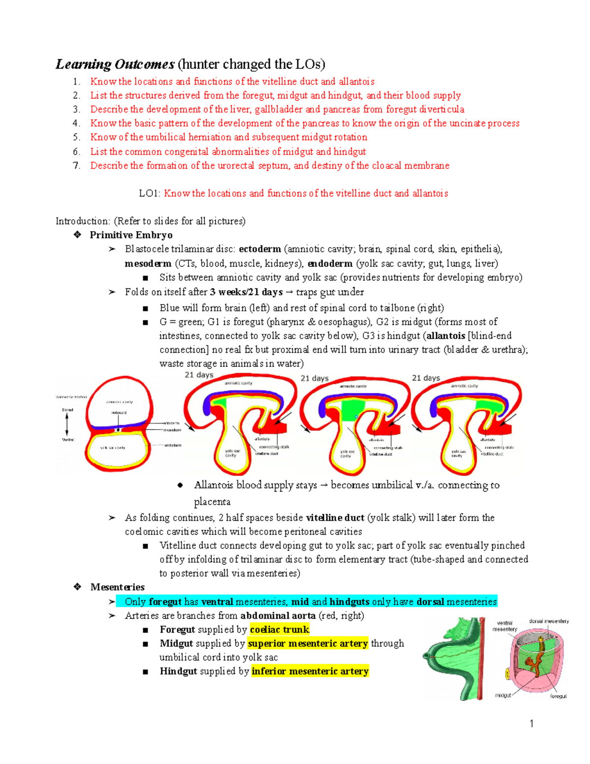 FAE 10. Development of GI Tract - Learning Outcomes (hunter changed the ...