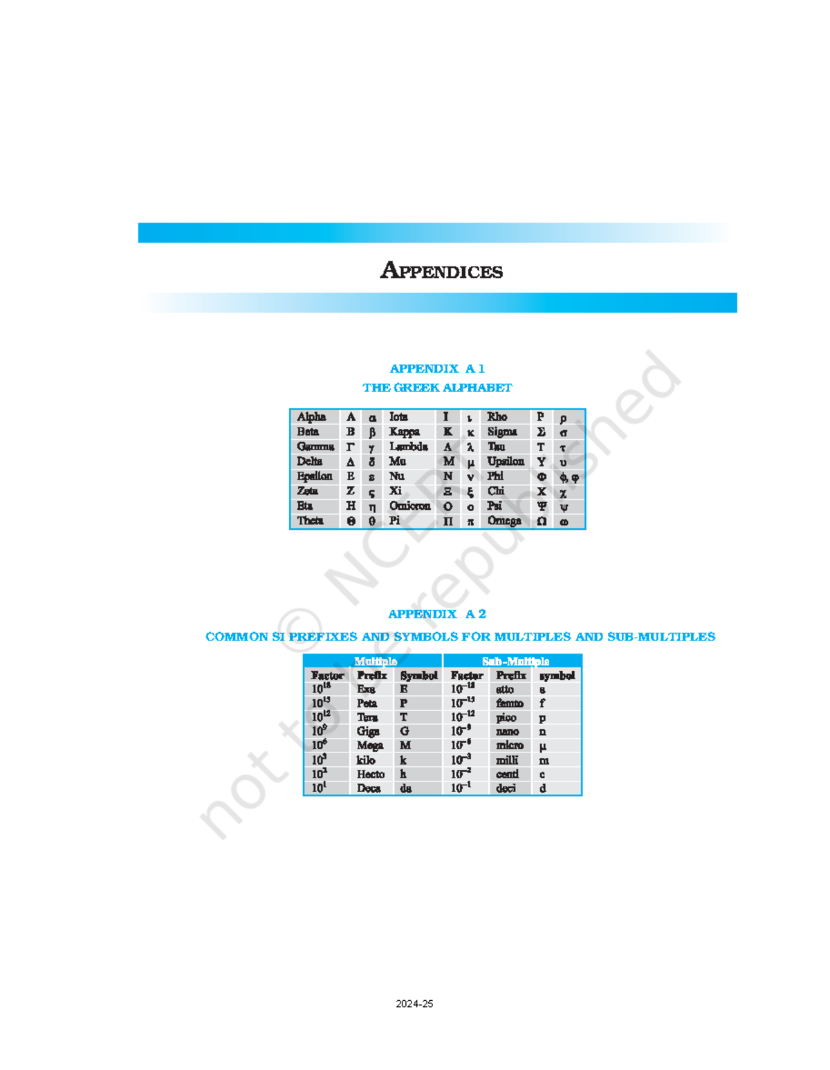 Appendix - 144 PHYSICS APPENDICES APPENDIX A 1 THE GREEK ALPHABET APPENDIX A 2 COMMON SI ...